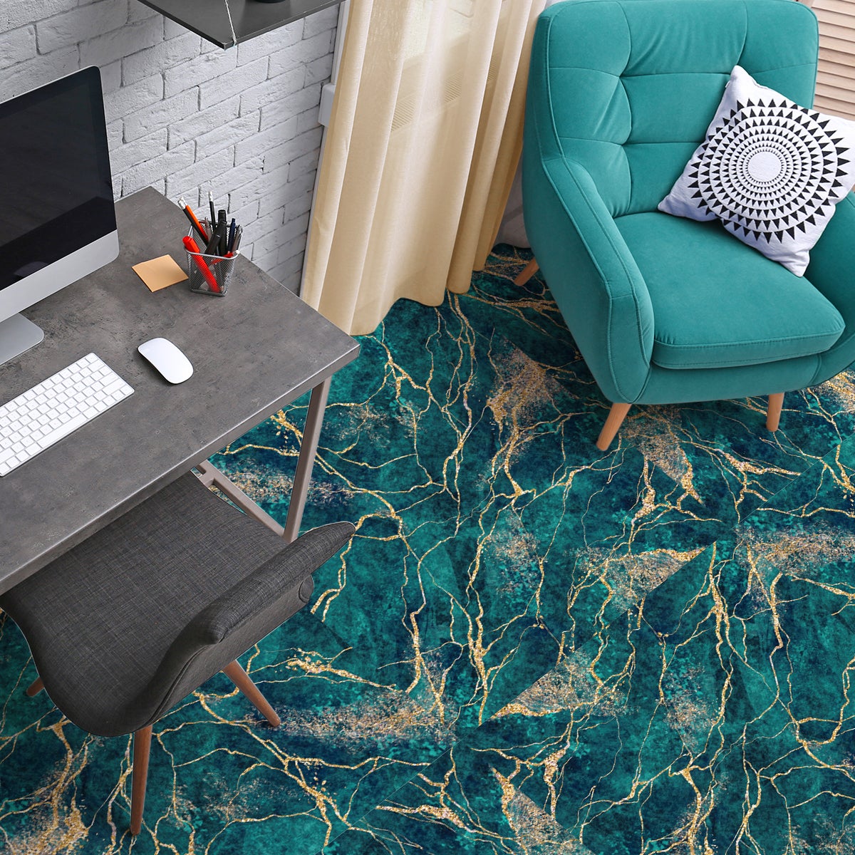 Stickers Sol Anti-dérapant avec Protection - SOL VERT ET DORÉ MARBRE ...