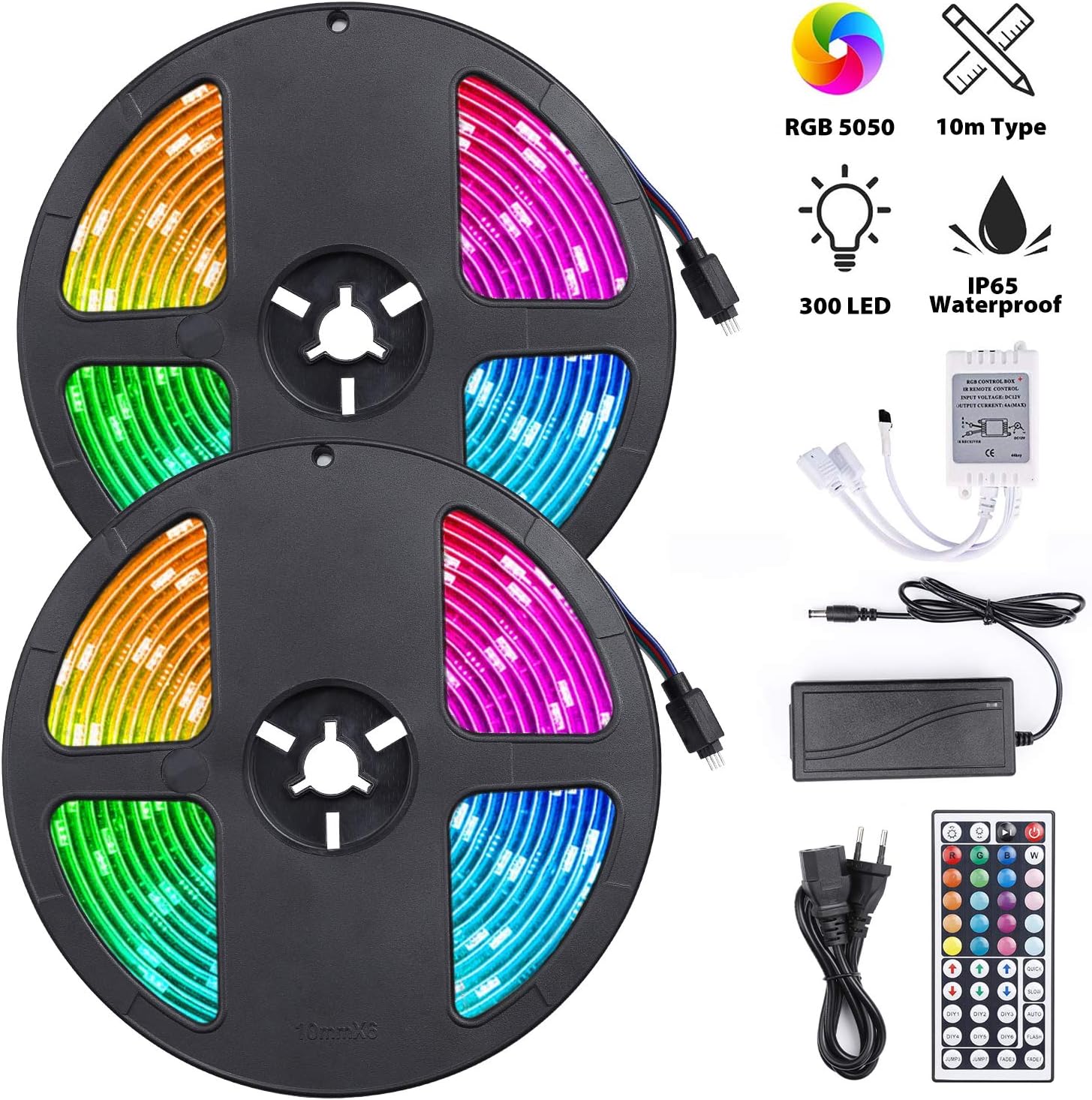 Bande lumineuse LED RGB, Ruban LED 10M avec 300 LED de lumière, Bande ...