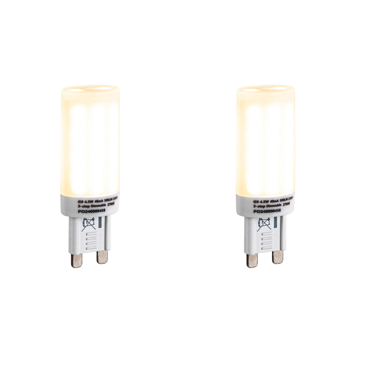 Lot de 2 ampoules LED dimmables G9 3 niveaux opale 4,5W 500lm 2700K | Leroy Merlin
