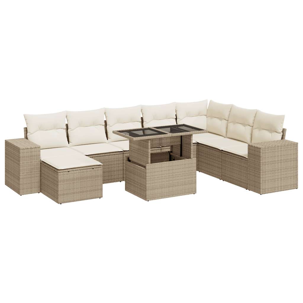 Salon de jardin avec coussins 9 pcs rotin synthétique beige | Leroy Merlin