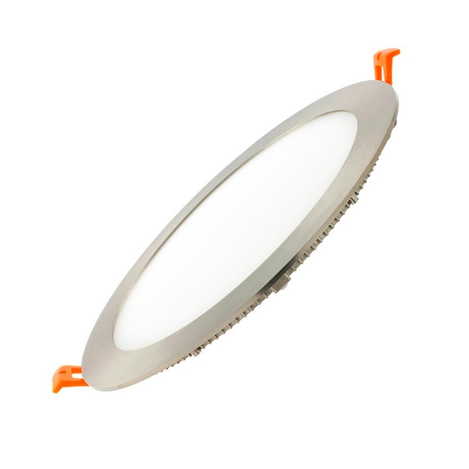 Dalle LED 18W Ronde Extra-Plate Coupe Ø 205 mm Argentée Blanc chaud ...
