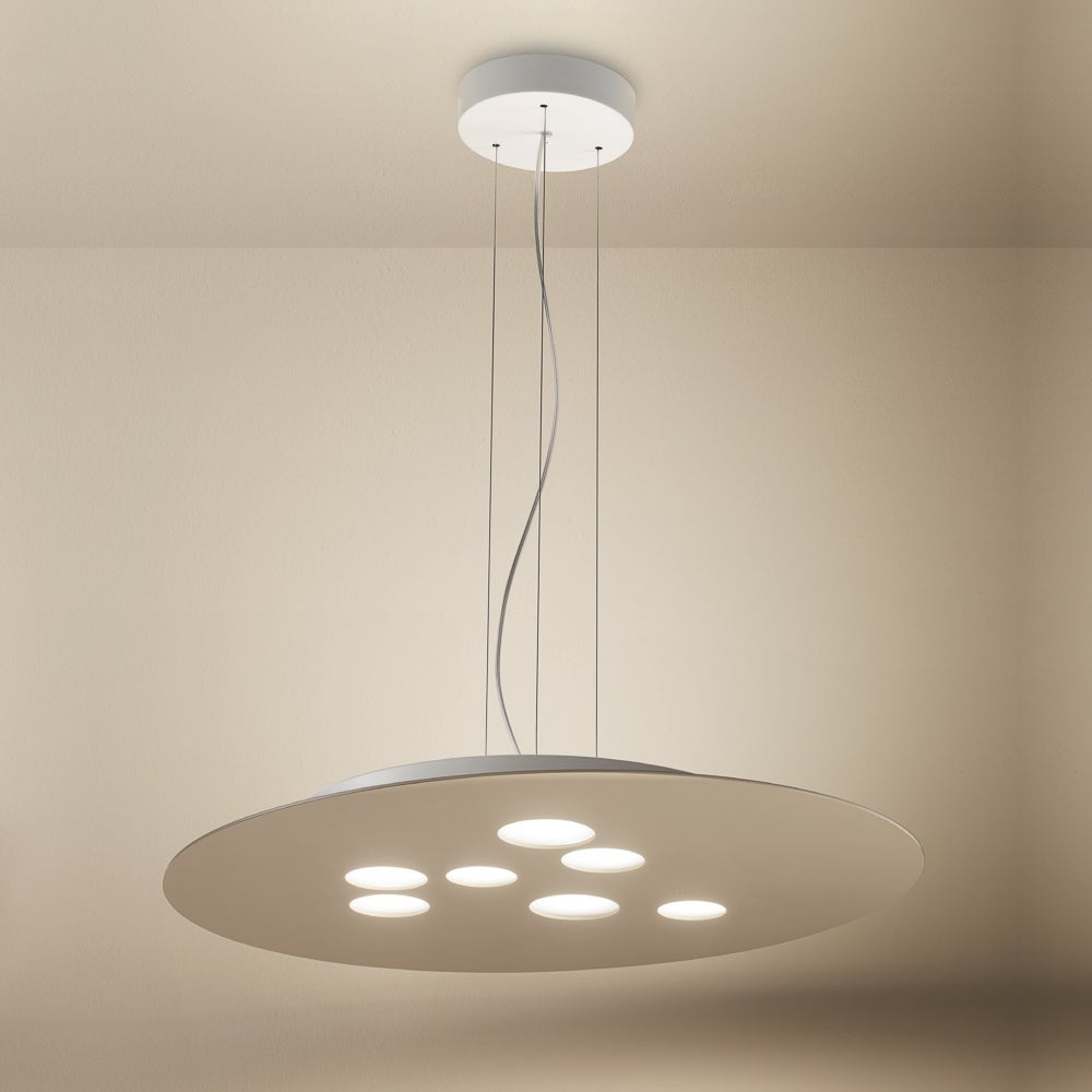 Suspension LED ronde Luna en métal gris tourterelle 72,5x60cm, 10 ...