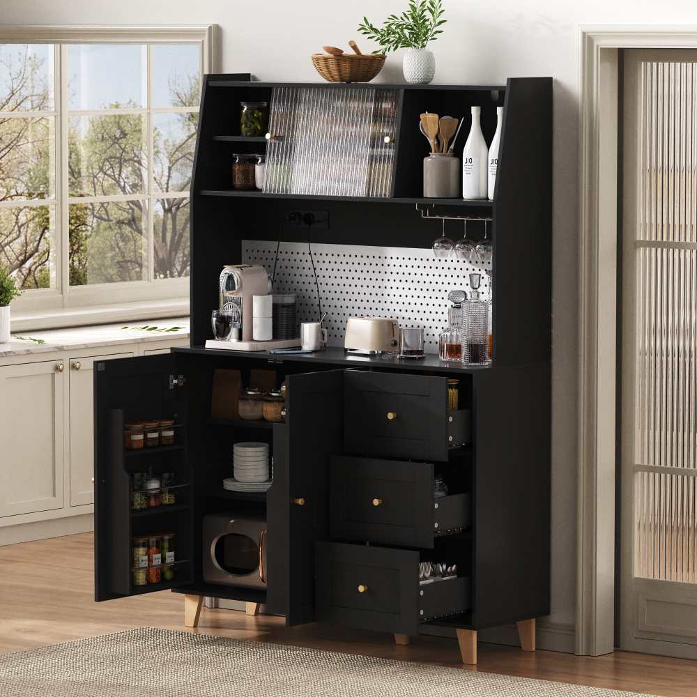 Armoire haute avec prises, panneau perforé, meuble bar avec porte ...