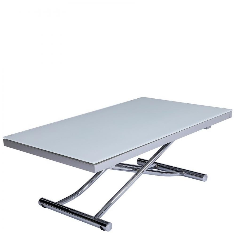 Table basse relevable et extensible NEWJUMP verre blanc pied chromé ...