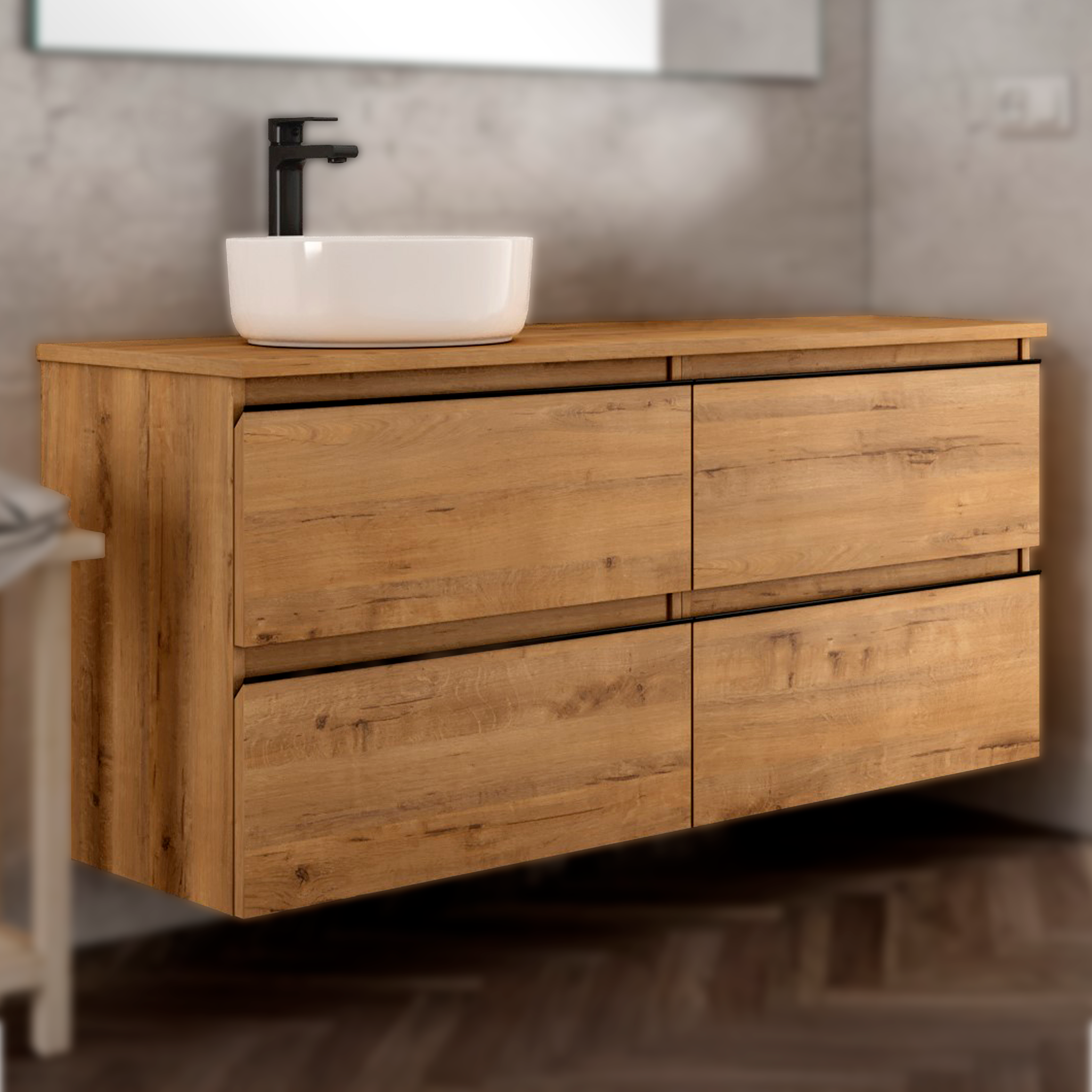 THE BATH POINT Mueble de Baño con Lavabo Desplazado Black Inglet TOP ...