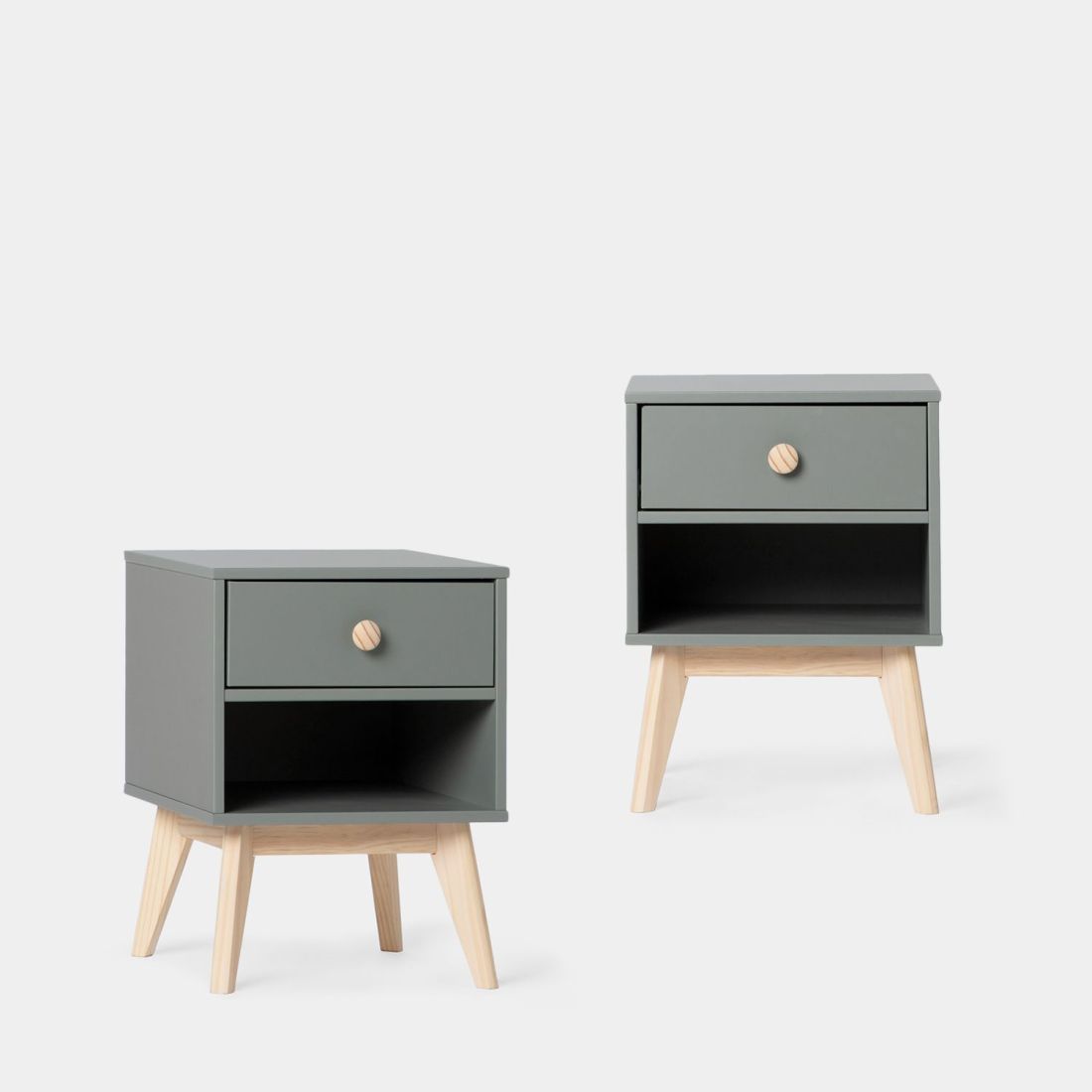 Pack 2 tables de chevet avec 1 tiroir et 1 espace laquées en vert ...