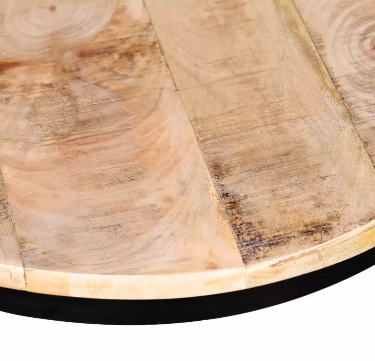 Table basse ronde manguier massif clair et pieds métal noir Induka ...