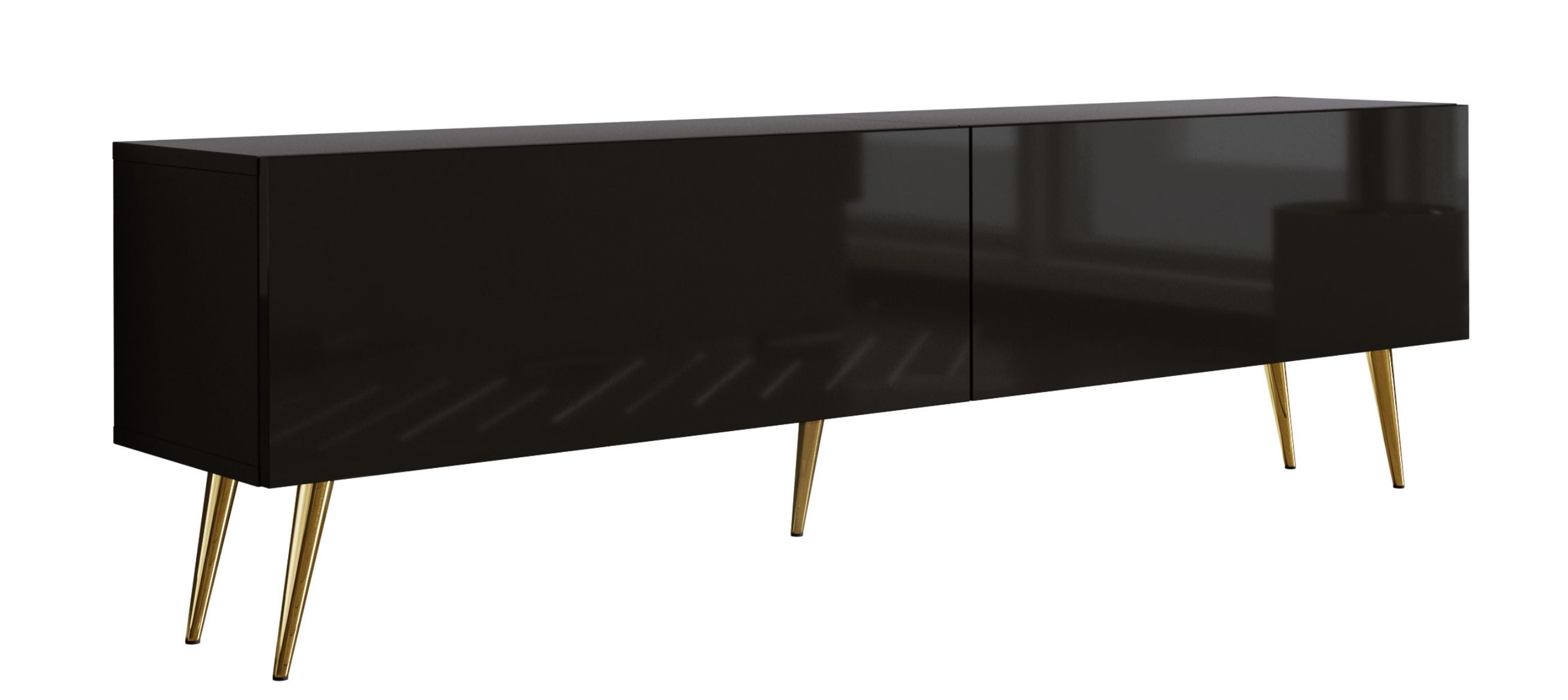 Mueble TV : Negro Mate / Negro Brillante, patas doradas, 170 x 52 x 32 ...