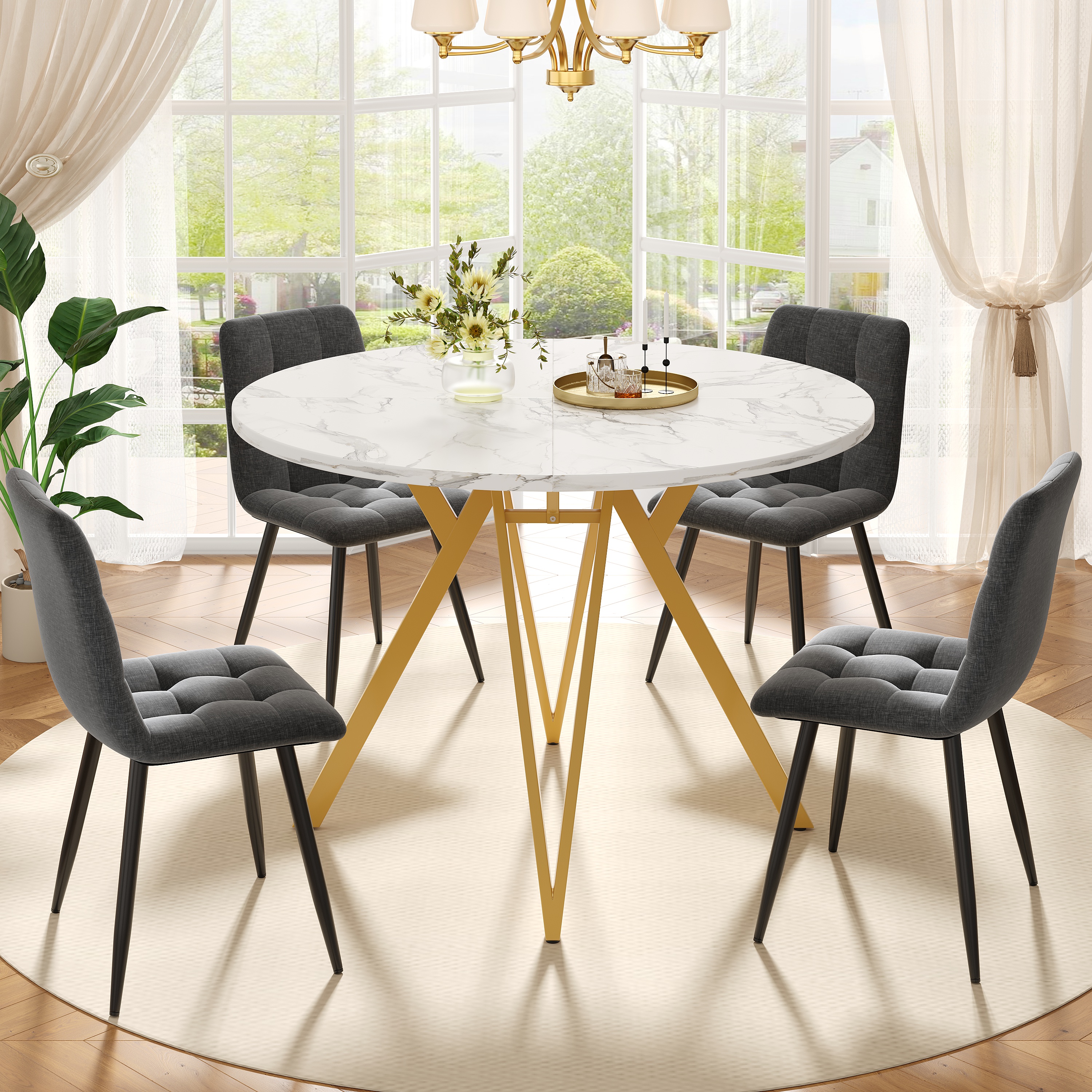Conjunto de comedor de 5 piezas con 4 sillas, 100 x 100 x 76 cm, lino ...