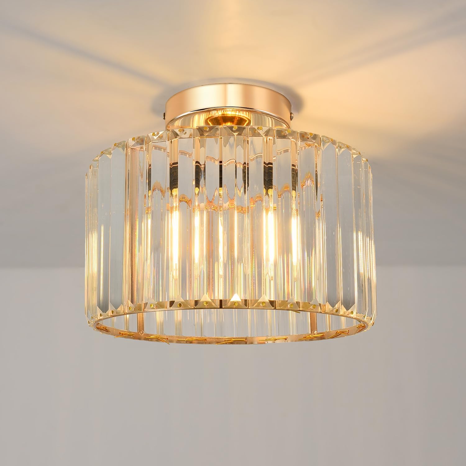 COMELY Plafonnier Industriel en Cristal Doré E27 Ø20CM,Design Moderne ...