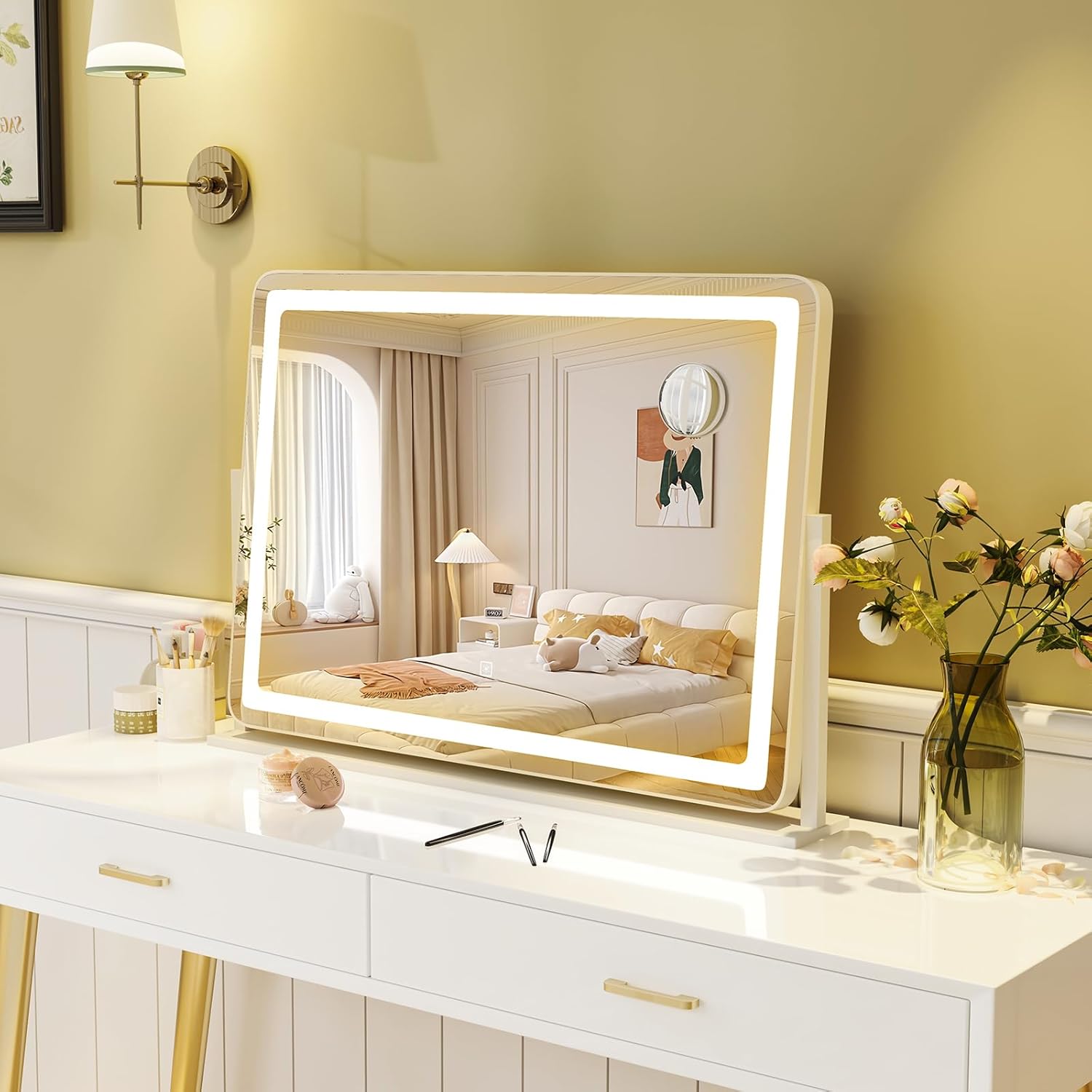 Miroir Maquillage Lumineux 80 x 55 cm, Miroir Coiffeuse LED, Miroir ...