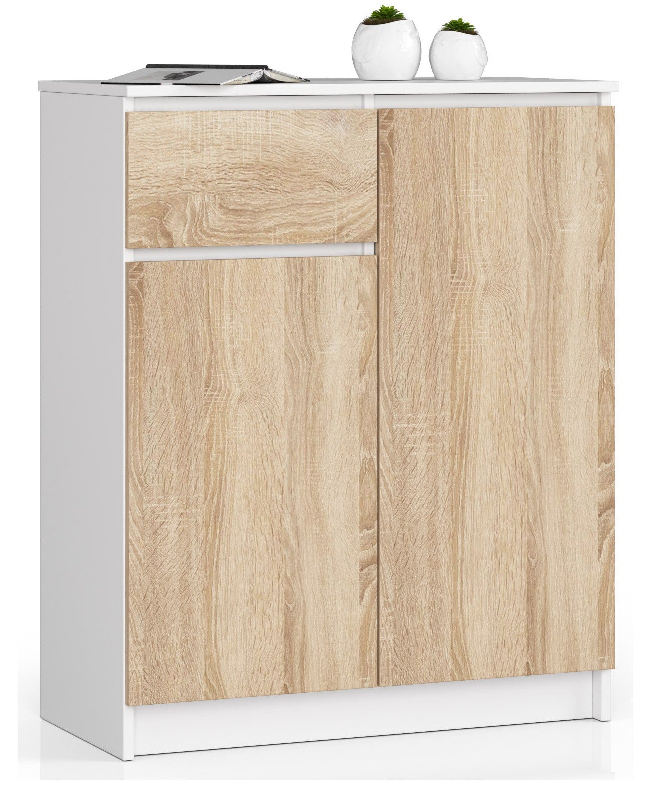 Commode : 1 tiroir, 2 portes, 4 étagères, blanc | Chêne Sonoma, 80 x 99 ...