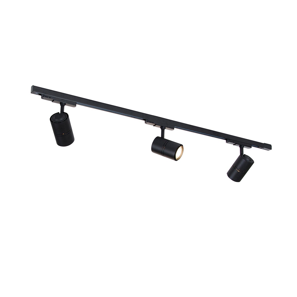 Sistema de iluminación de riel moderno trifásico con 3 focos negros a ...