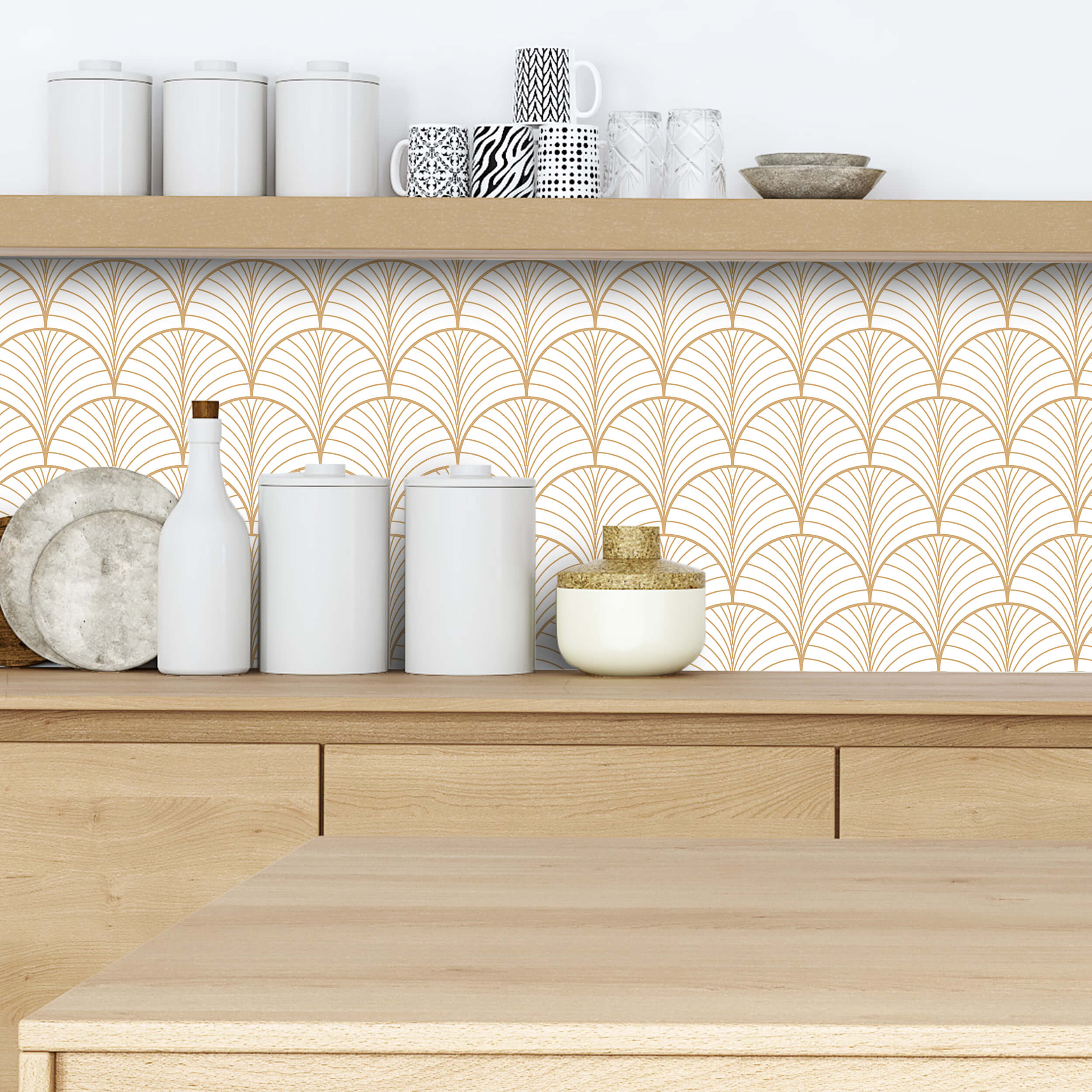 Paraschizzi adesivo con archi decorativi bianco e oro 40x100cm | Leroy ...