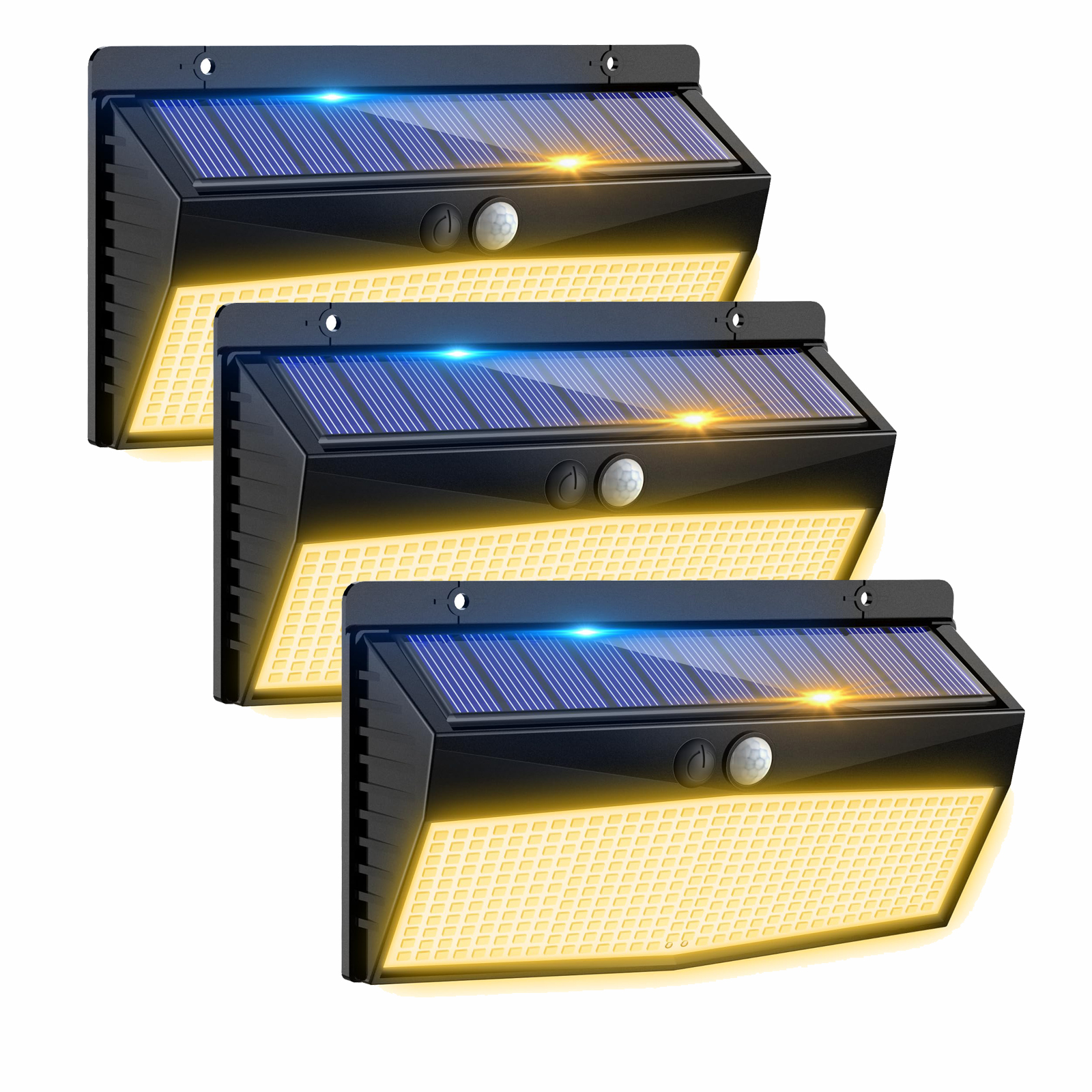 Paquete de 3 luces solares para exterior, 368 focos LED de pared con sensor de movimiento, IP65 ...