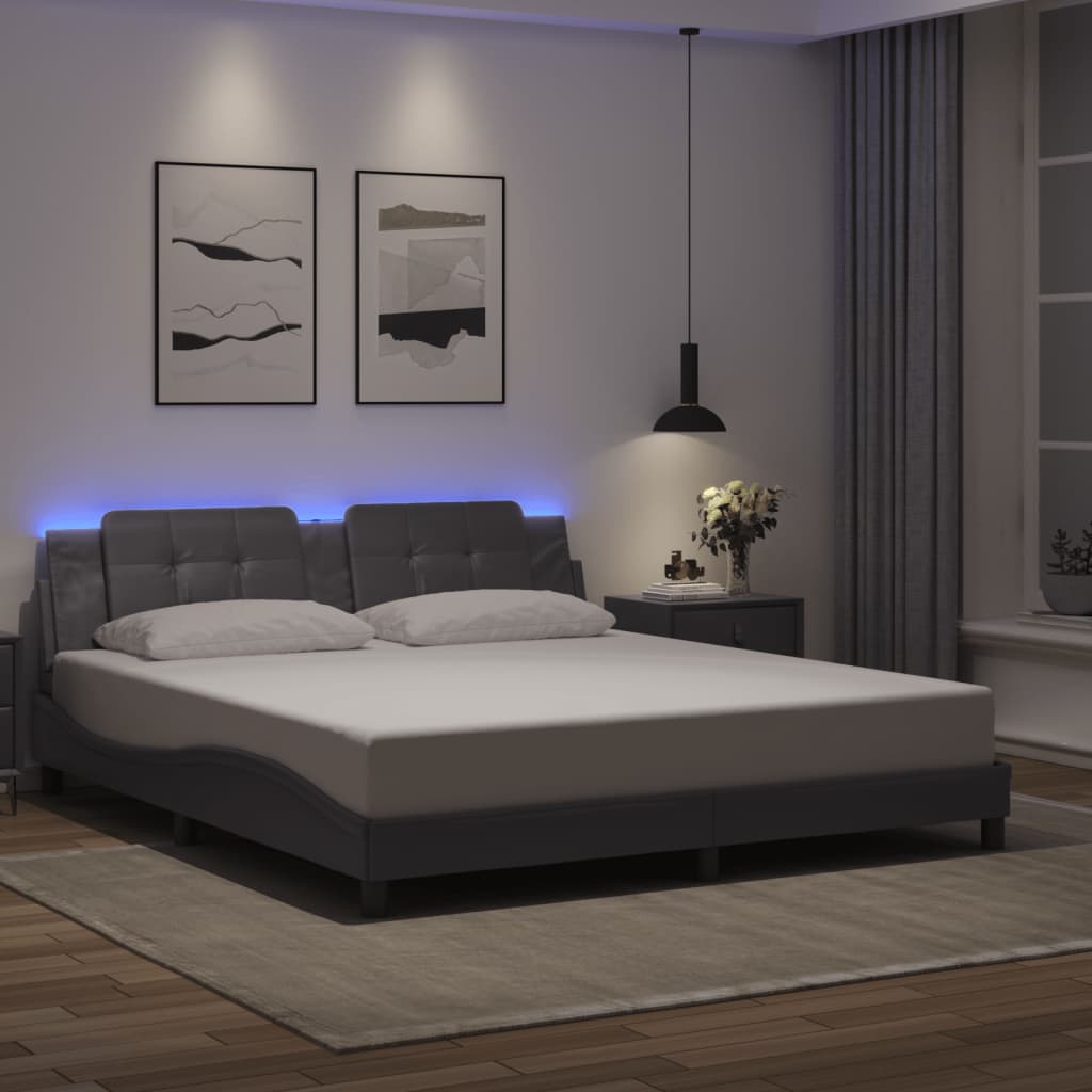 VidaXL Estructura de cama con luz LED cuero sintético gris 180x200 cm ...