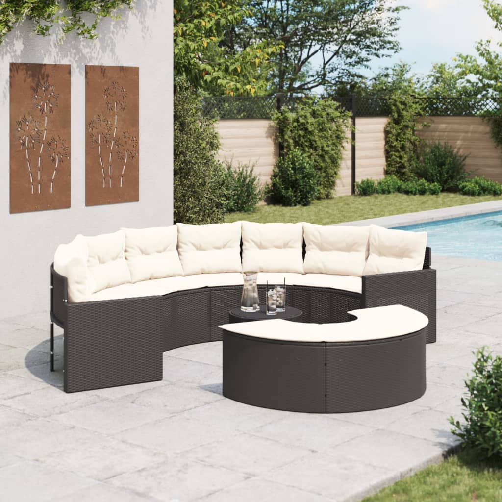 Maison Exclusive - Salon de jardin 3 pcs demi-rond noir résine tressée ...