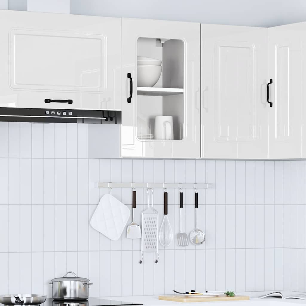 Meuble murale de cuisine avec porte vitrée Bois d'ingénierie blanc ...