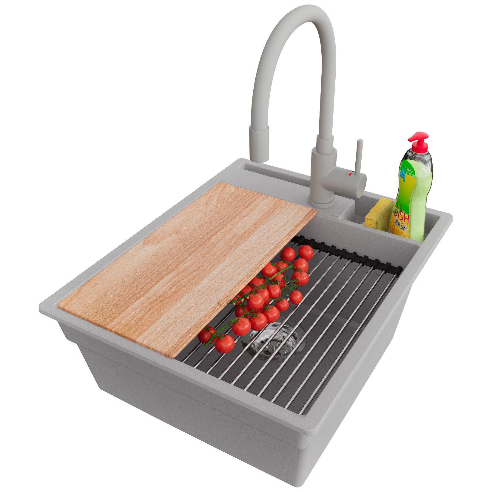 Evier Cuisine en Granit Gris 43x53cm, Lavabo 1 bac + Kit de Vidage ...