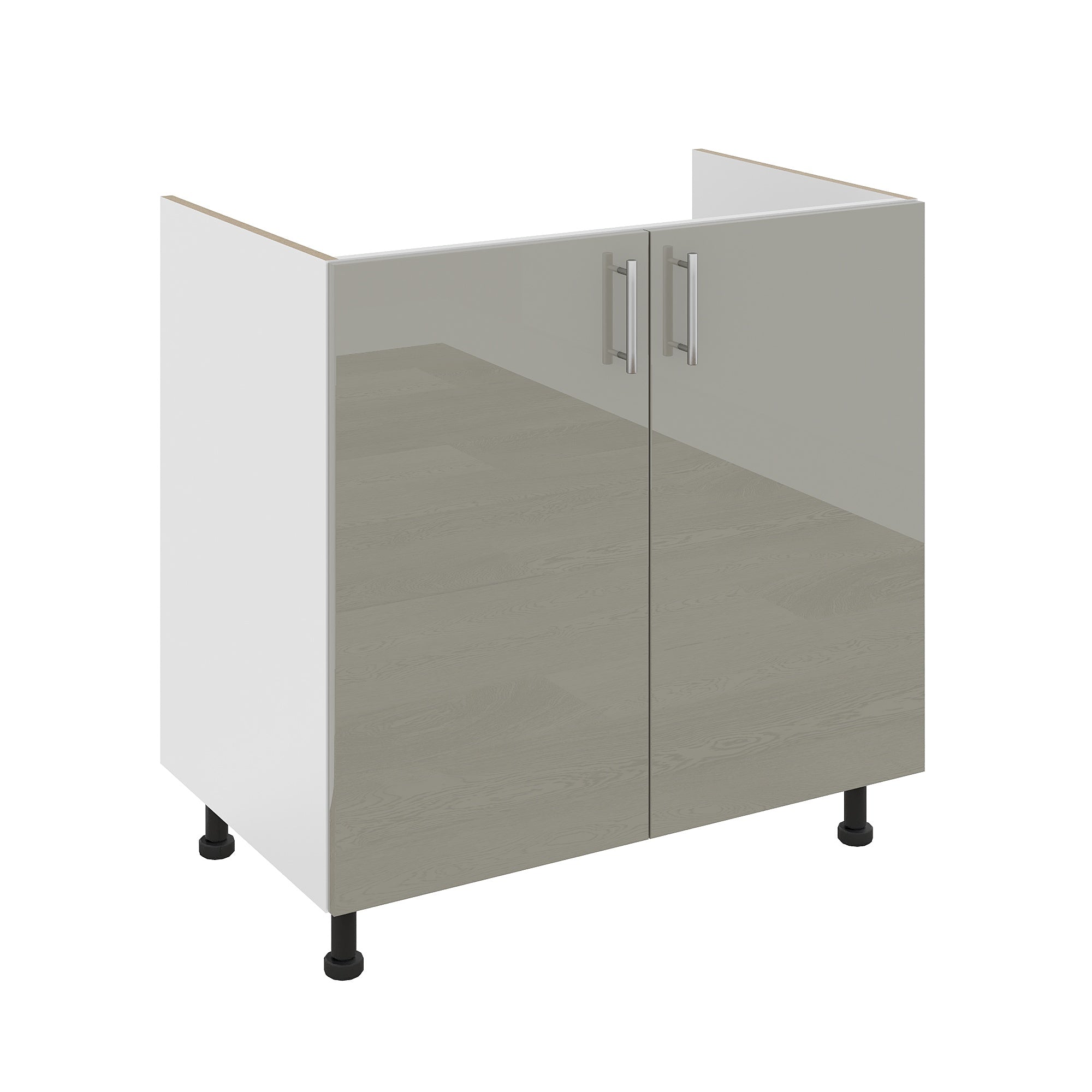 Meuble sous-évier haaus Karo, 2 portes, Gris Brillant/Blanc, MDF, 80 x ...