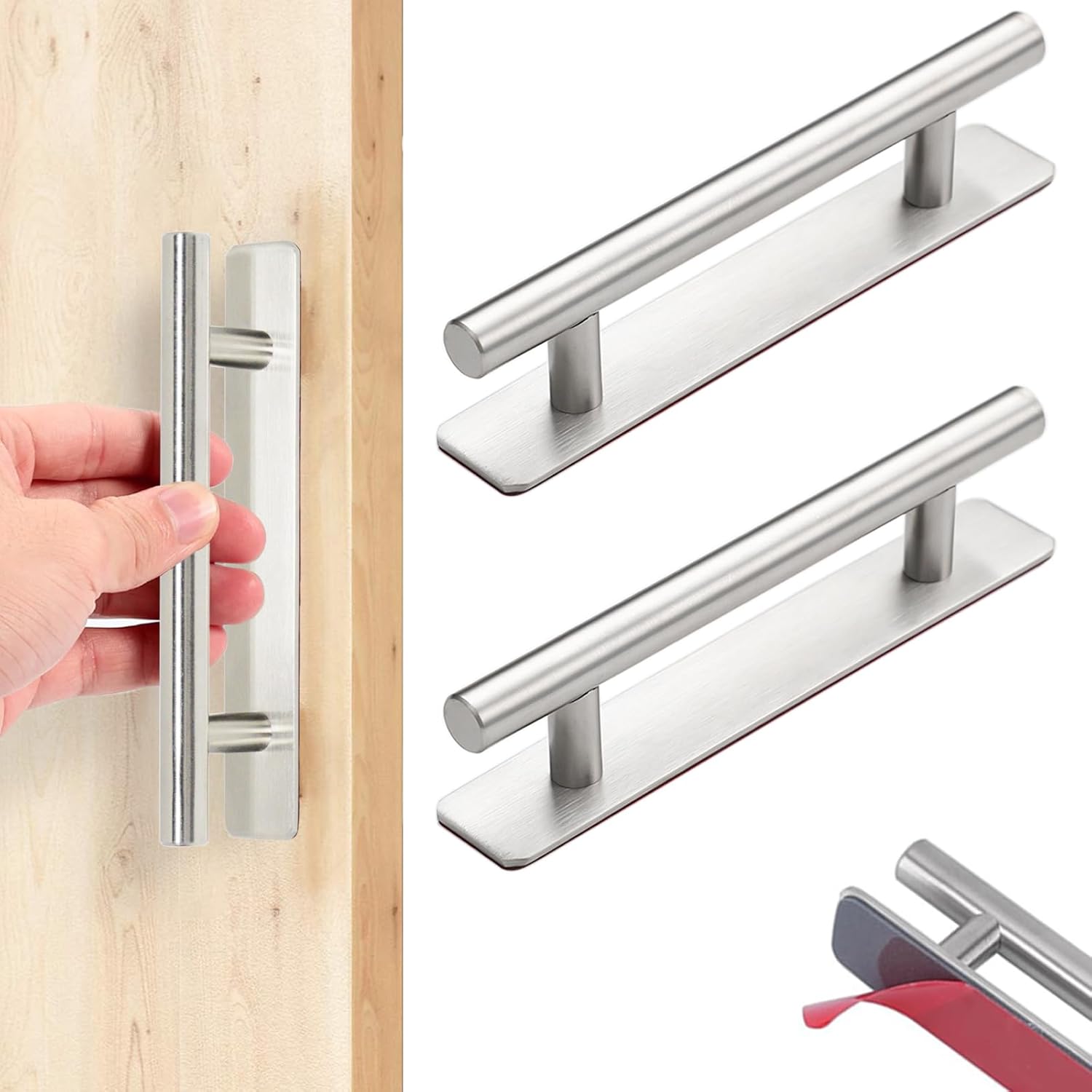 Furniture Handle, 2 Self-Adhesive Door Handles, Stainless Steel Kitchen ...