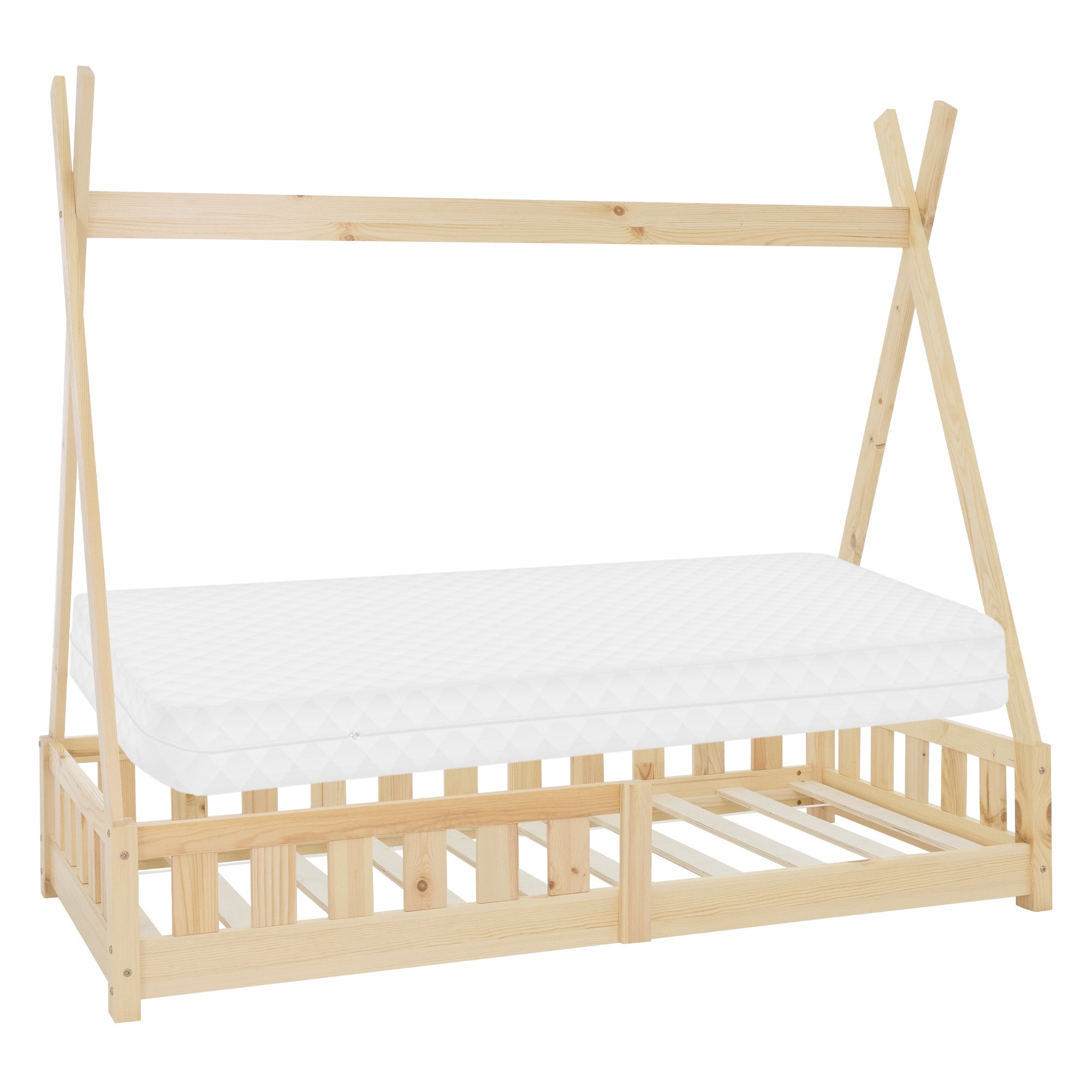 Lit+matelas antichute lit tipi lit maison pin naturel 80x160cm | Leroy ...