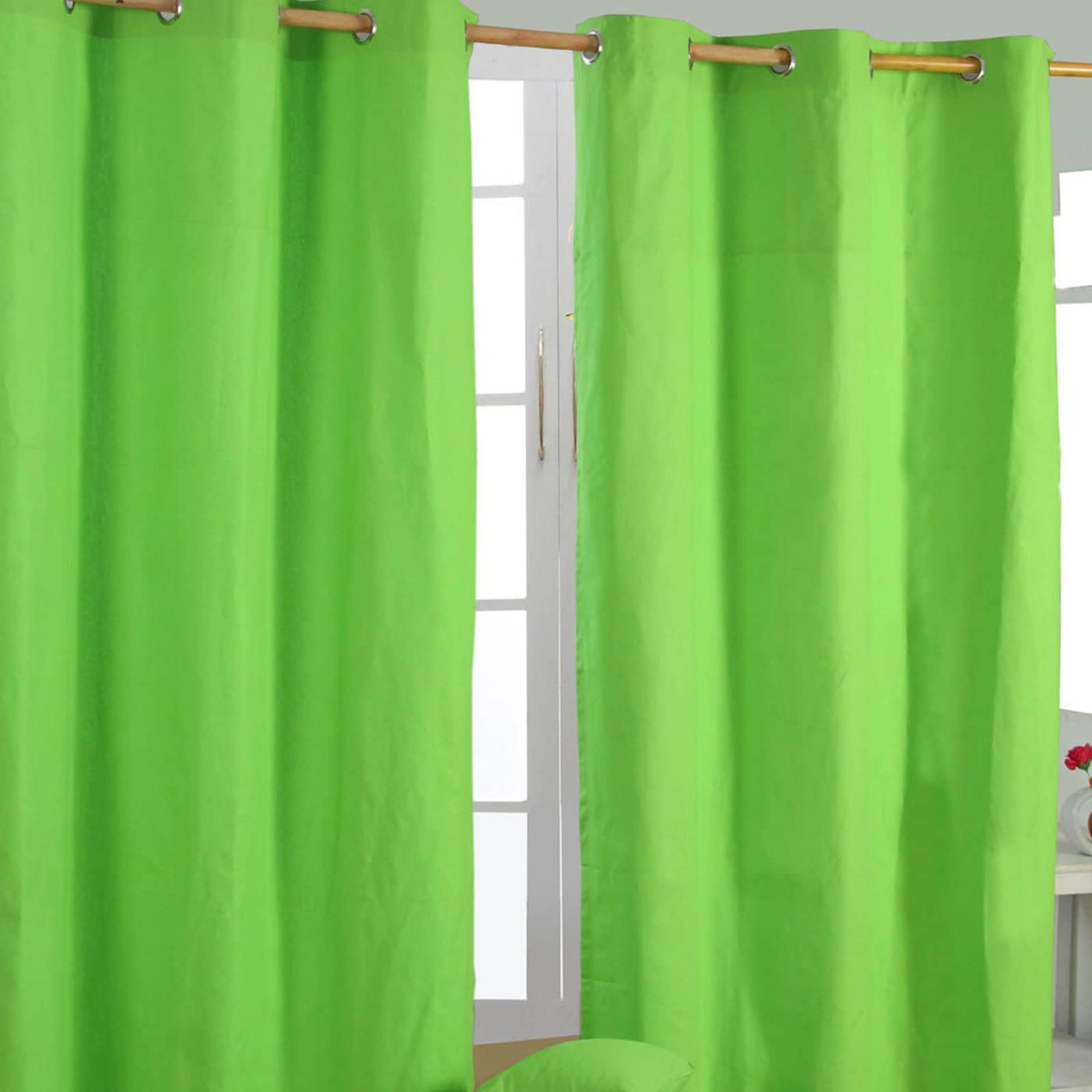 Homescapes Paire de rideaux à oeillets Uni Vert 100% coton 137 x 228 cm ...