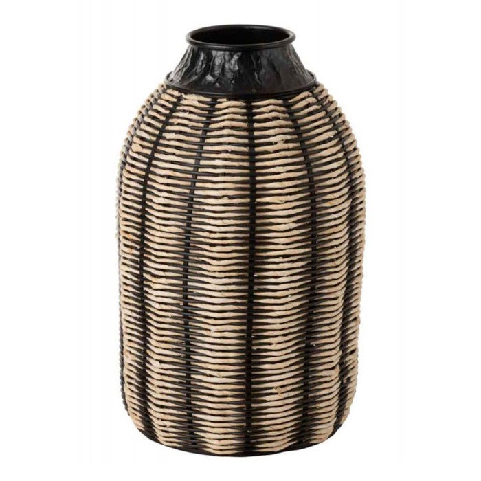 Vase Design en Rotin "Corono" 55cm Noir & Naturel | Leroy Merlin