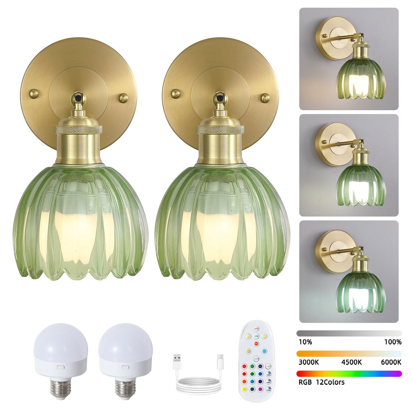 Paquete de 2 luces LED de pared recargables con control remoto ...