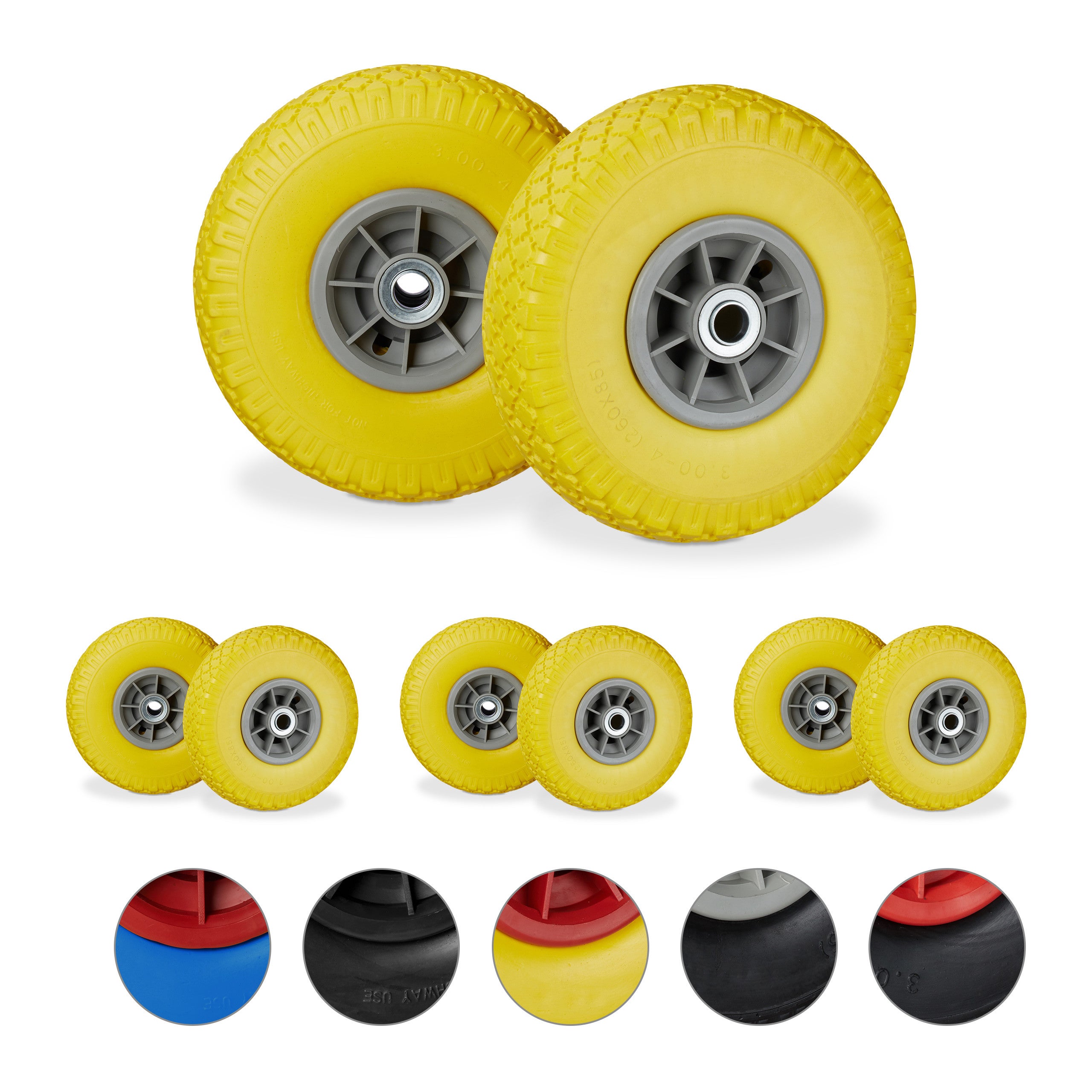 Roue de diable, 8x roue de brouette caoutchouc, 3.00-4", 260 x 85 mm ...