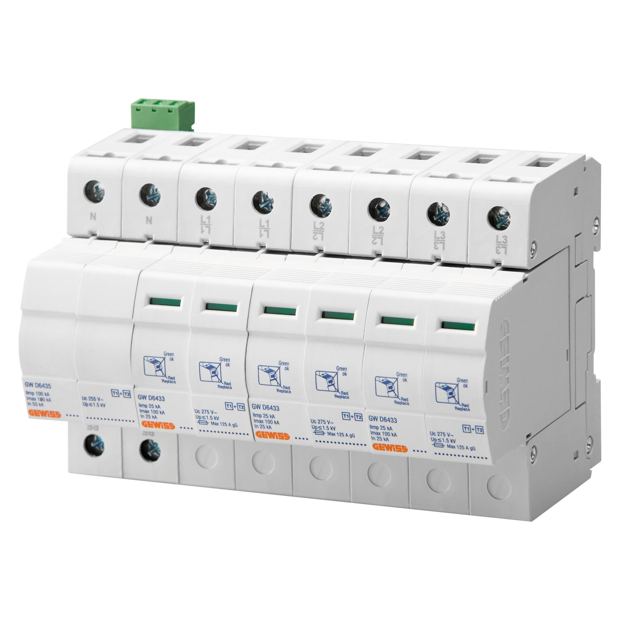 Parafoudre triphasé + neutre 25 kA - Type 1+2 - 8 modules - GEWISS ...