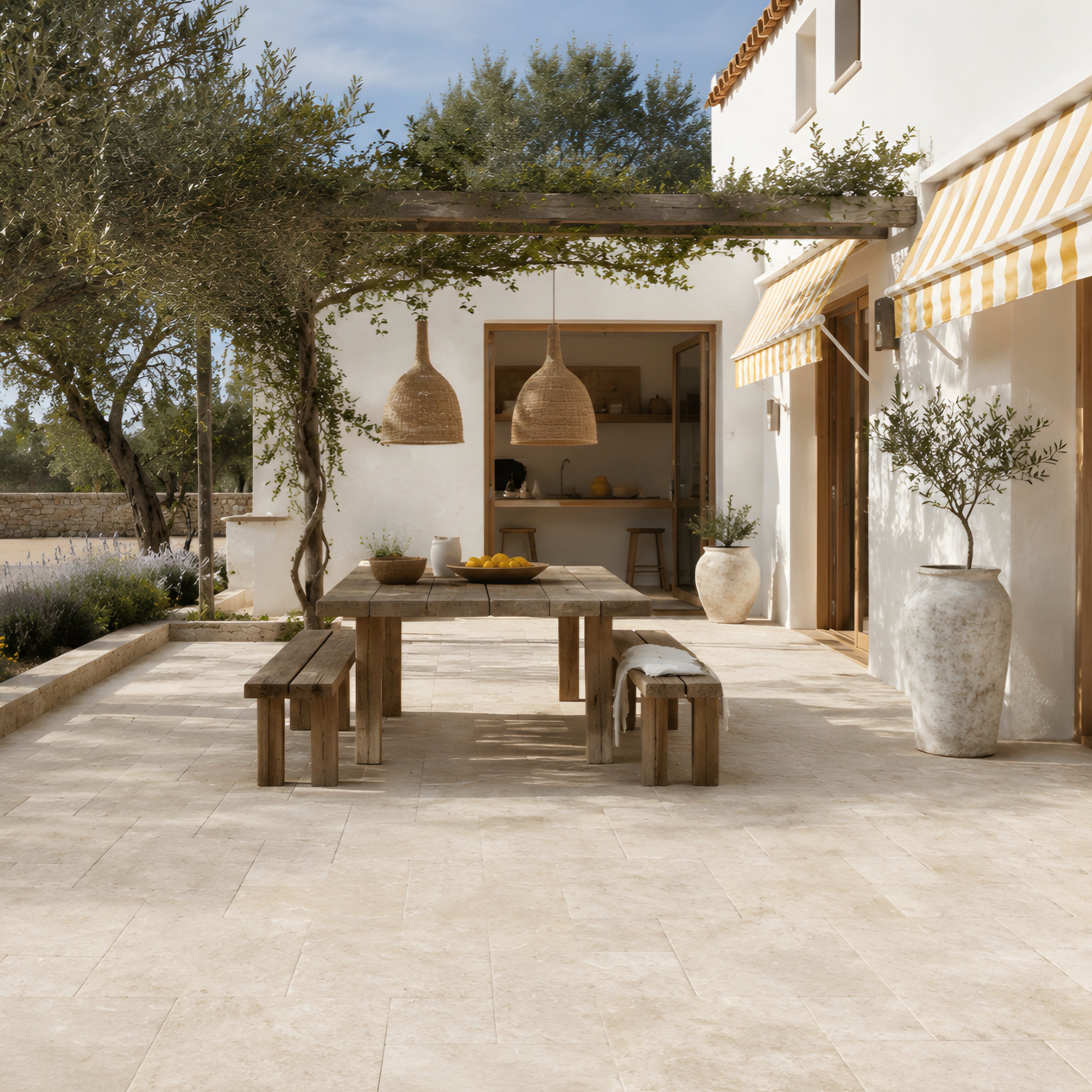 Carrelage sol Opus extérieur effet pierre naturel de travertin beige ...