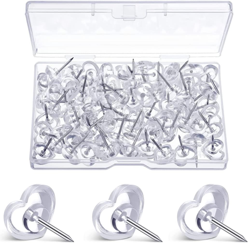 50 chinchetas transparentes, chinchetas decorativas planas con caja de ...