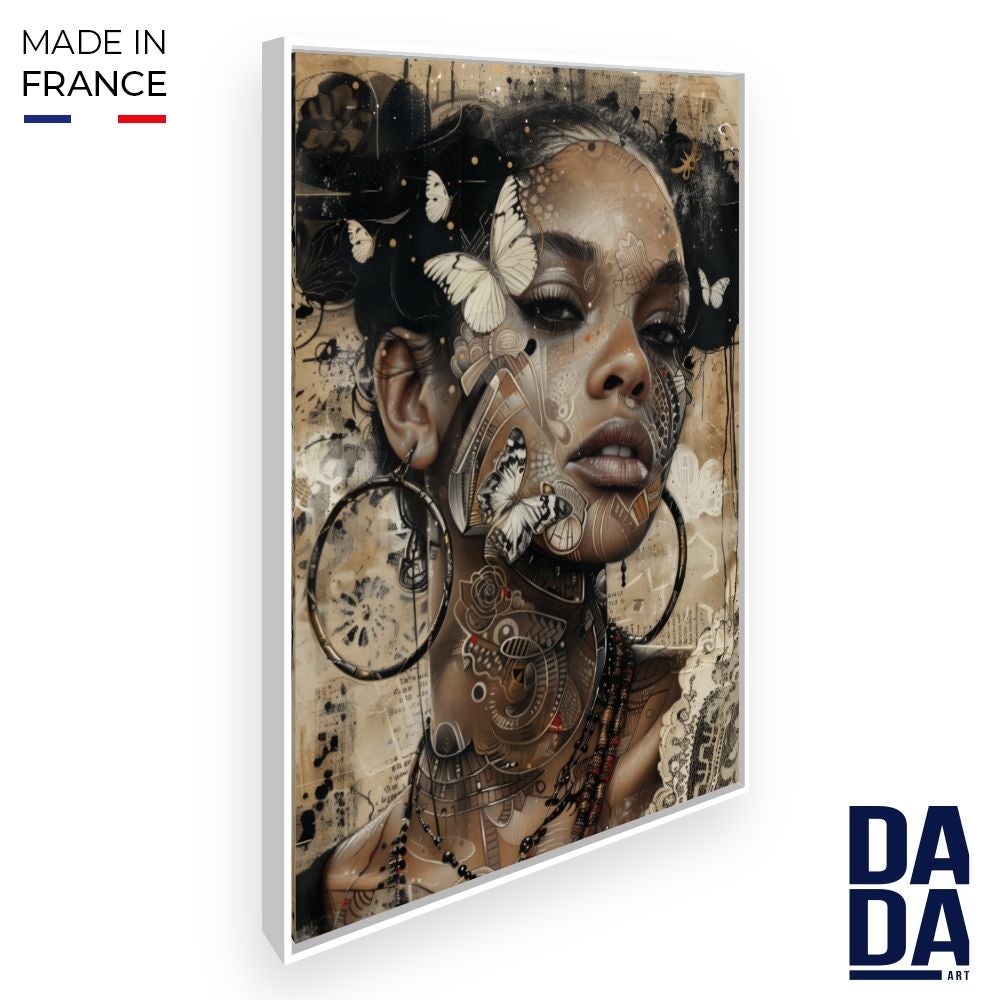 Toile encadrée Beauté papillon ethnique / 72x108cm / Cadre Blanc ...