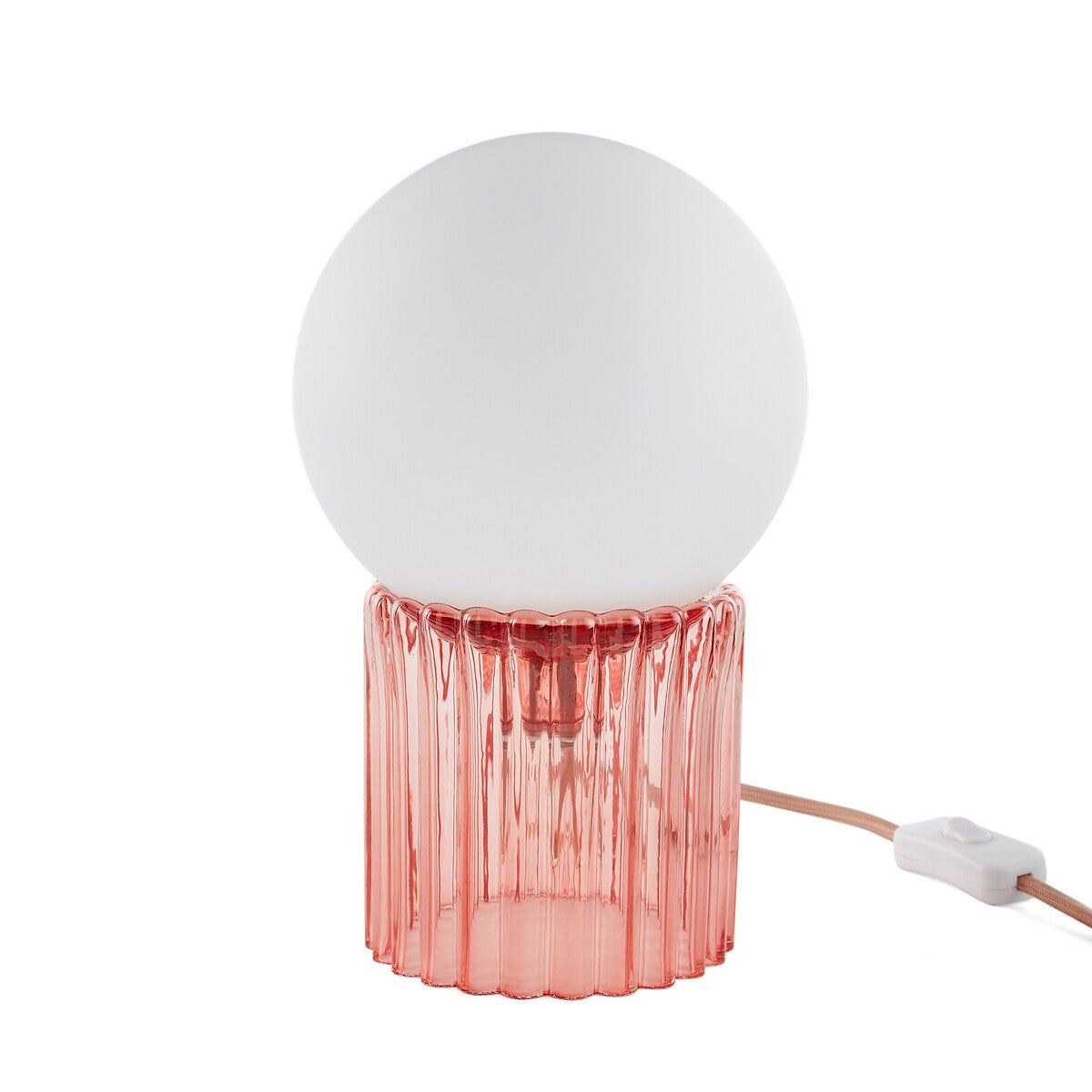 Lampe à poser, verre strié coloré et opaline, Dima - Rose - taille ...