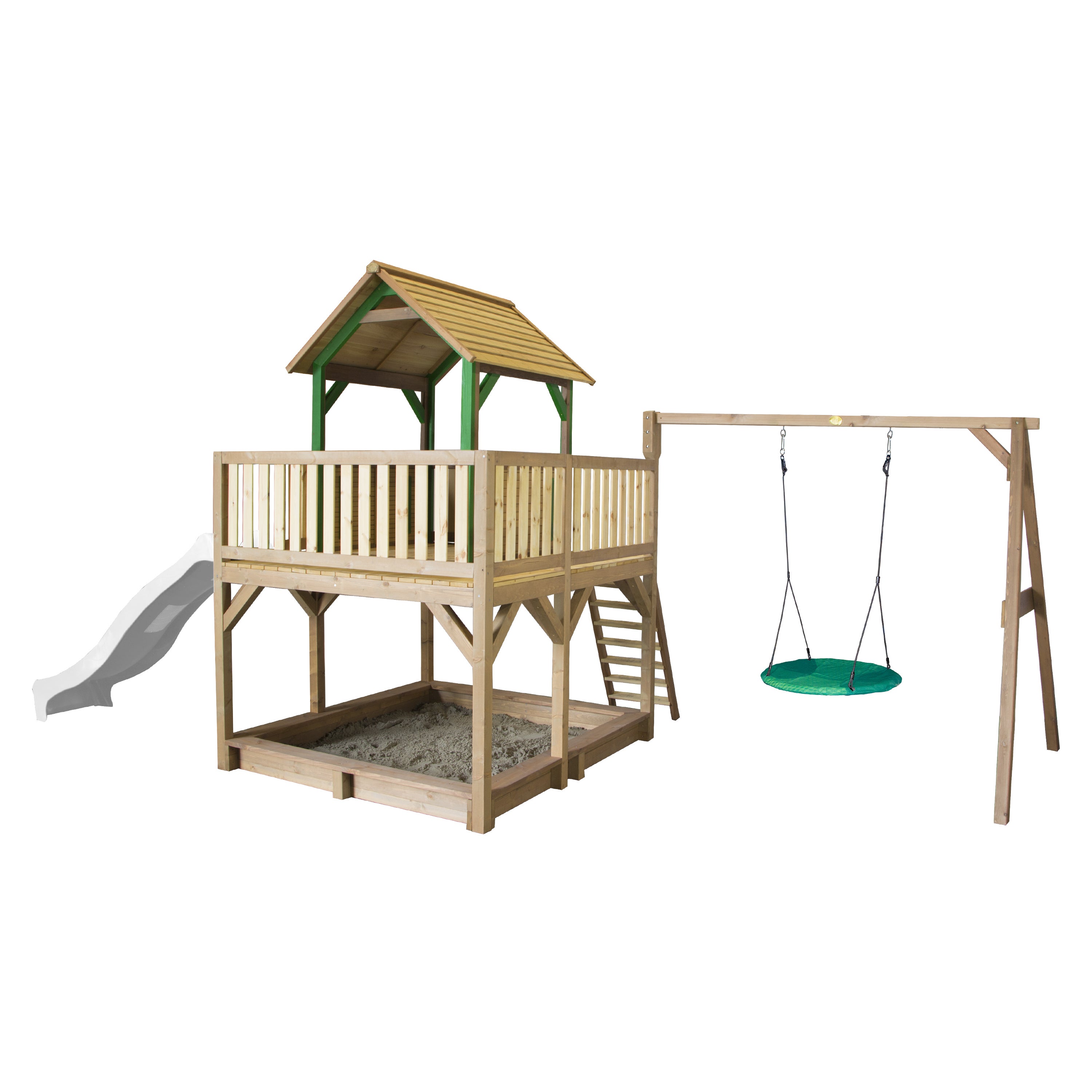 AXI Casa de juegos Atka con arenero, columpio nido y tobogán Blanco ...