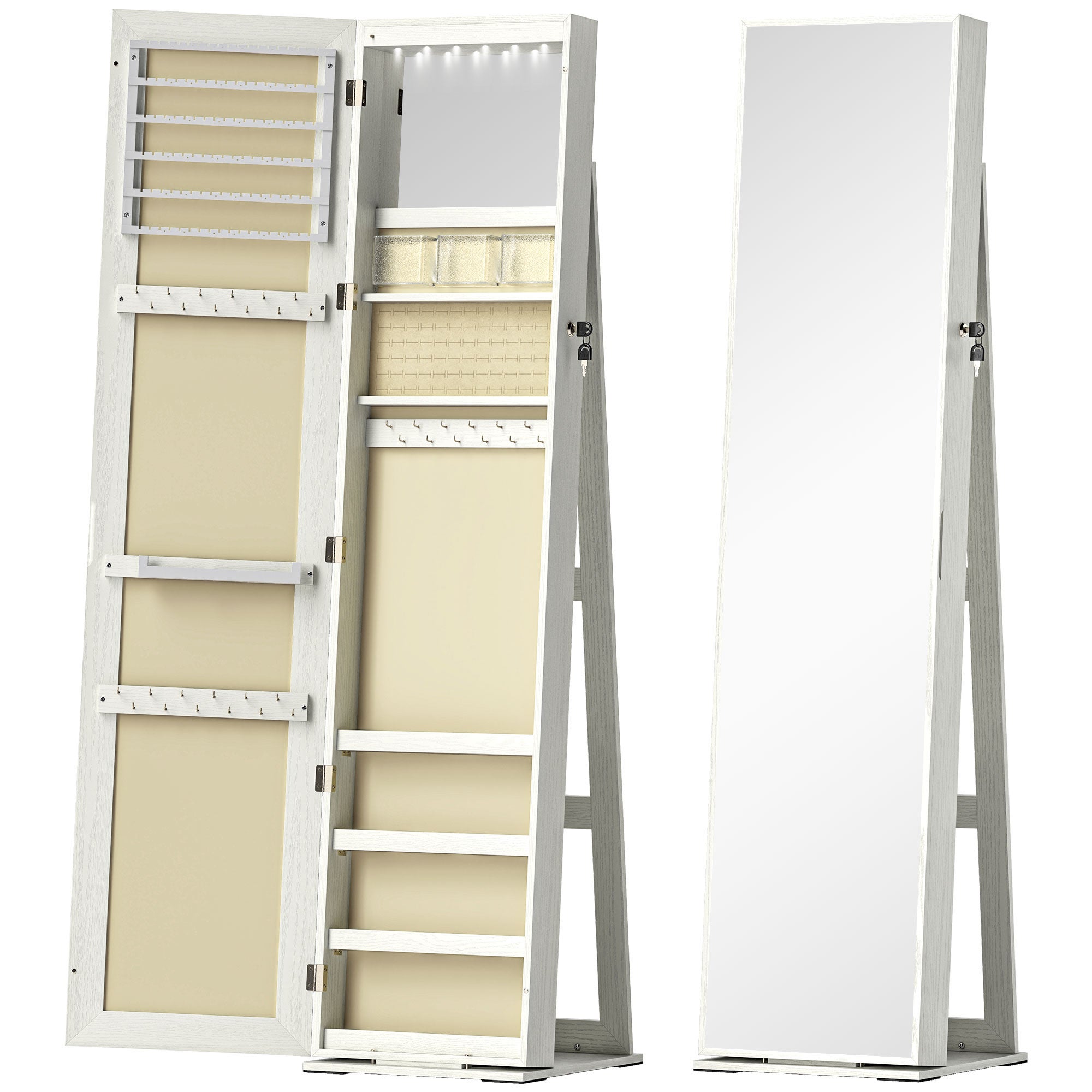 Espejo Joyero HOMCOM MDF, Vidrio Blanco y Crema 38x38x157 cm 831 ...