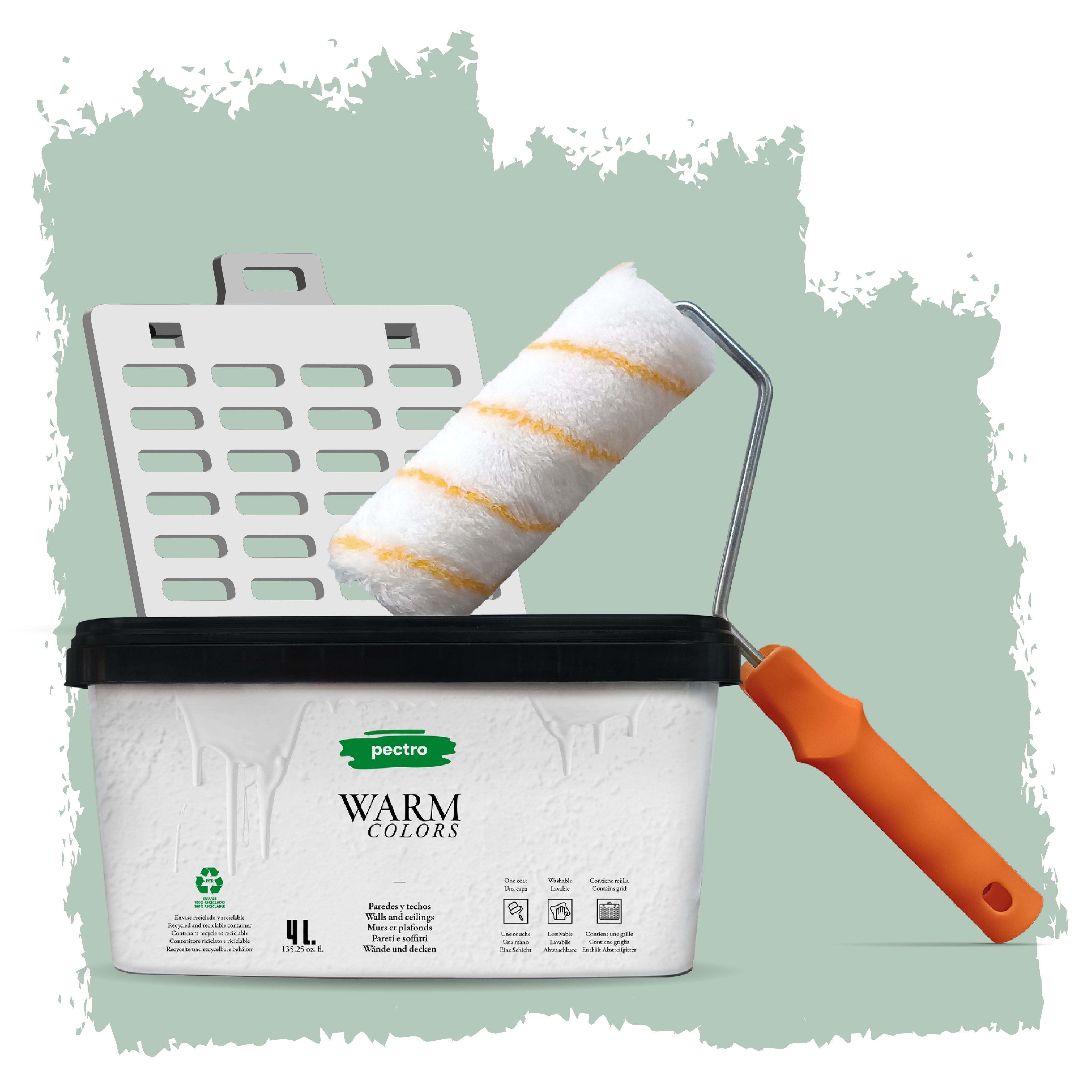 Pintura Una Capa color VERDE OLIVA 4L + Rodillo + Rejilla - Pintura ...