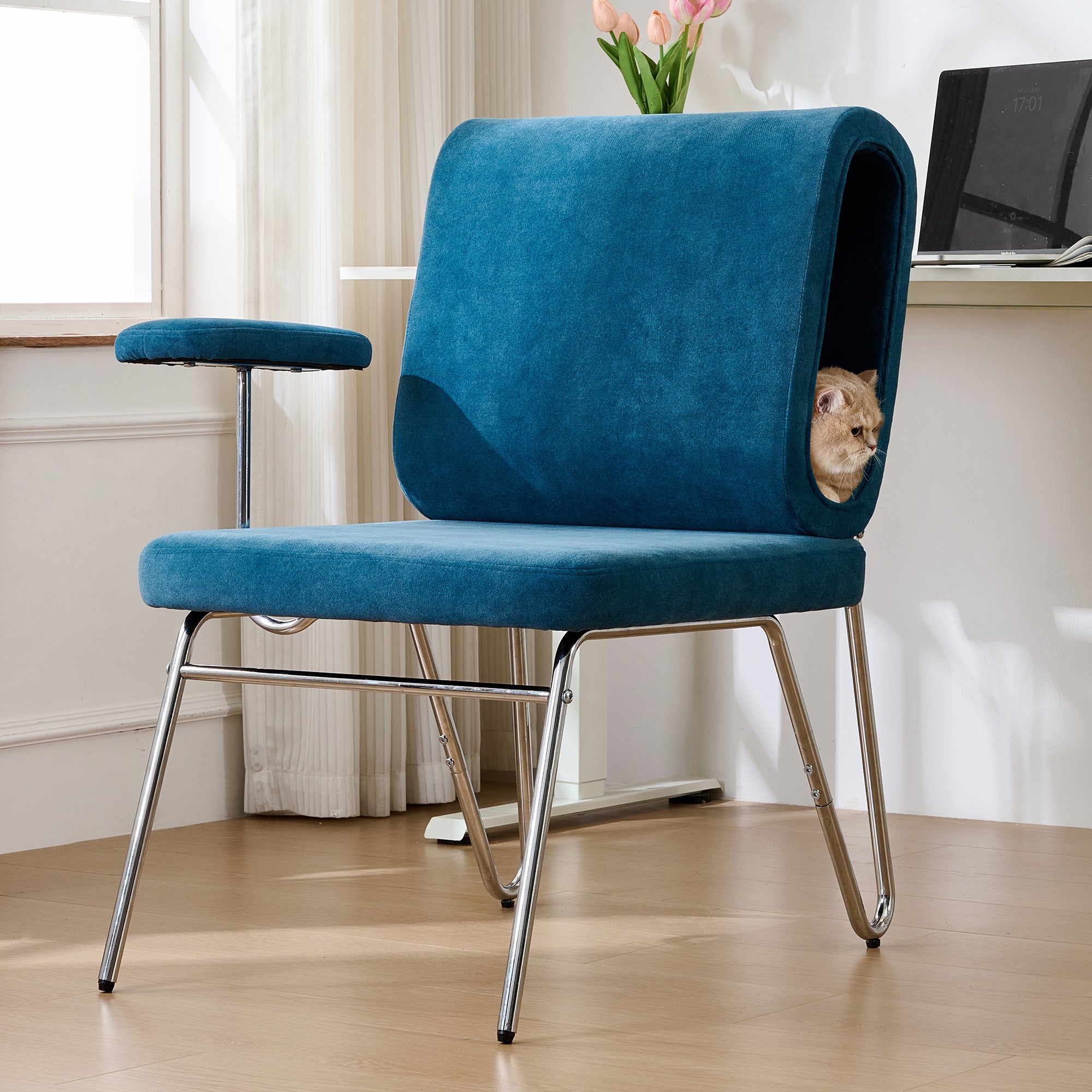 Chaise de bureau avec lit pour chat intégré, ergonomique, tissu ...
