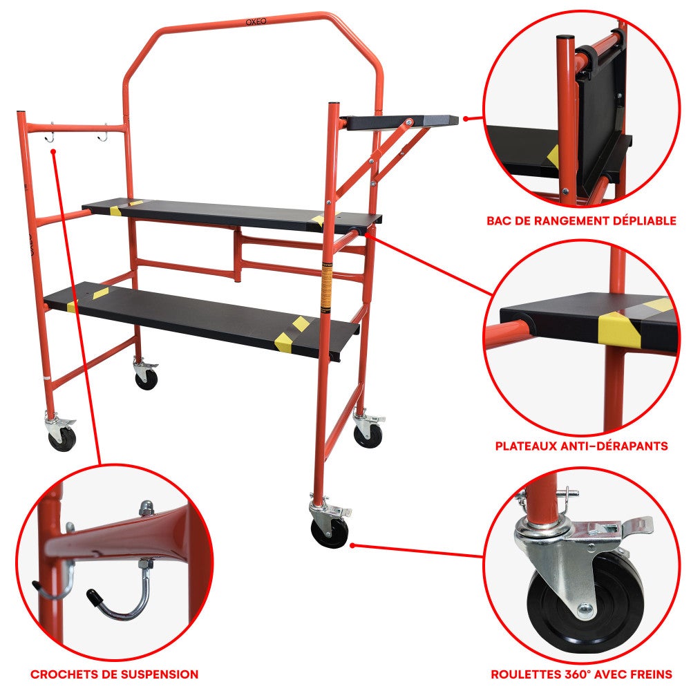 Echafaudage roulant - Pliable sur Roulettes - Hauteur de travail 85cm ...