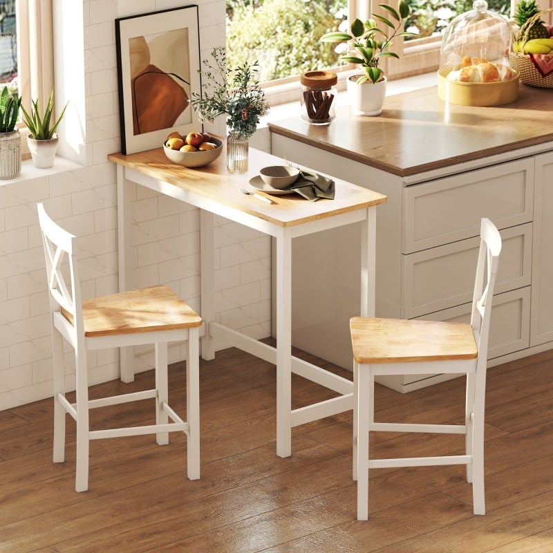 Table de bar design chêne - cadre blanc - 108x48x91 cm - 2 places ...