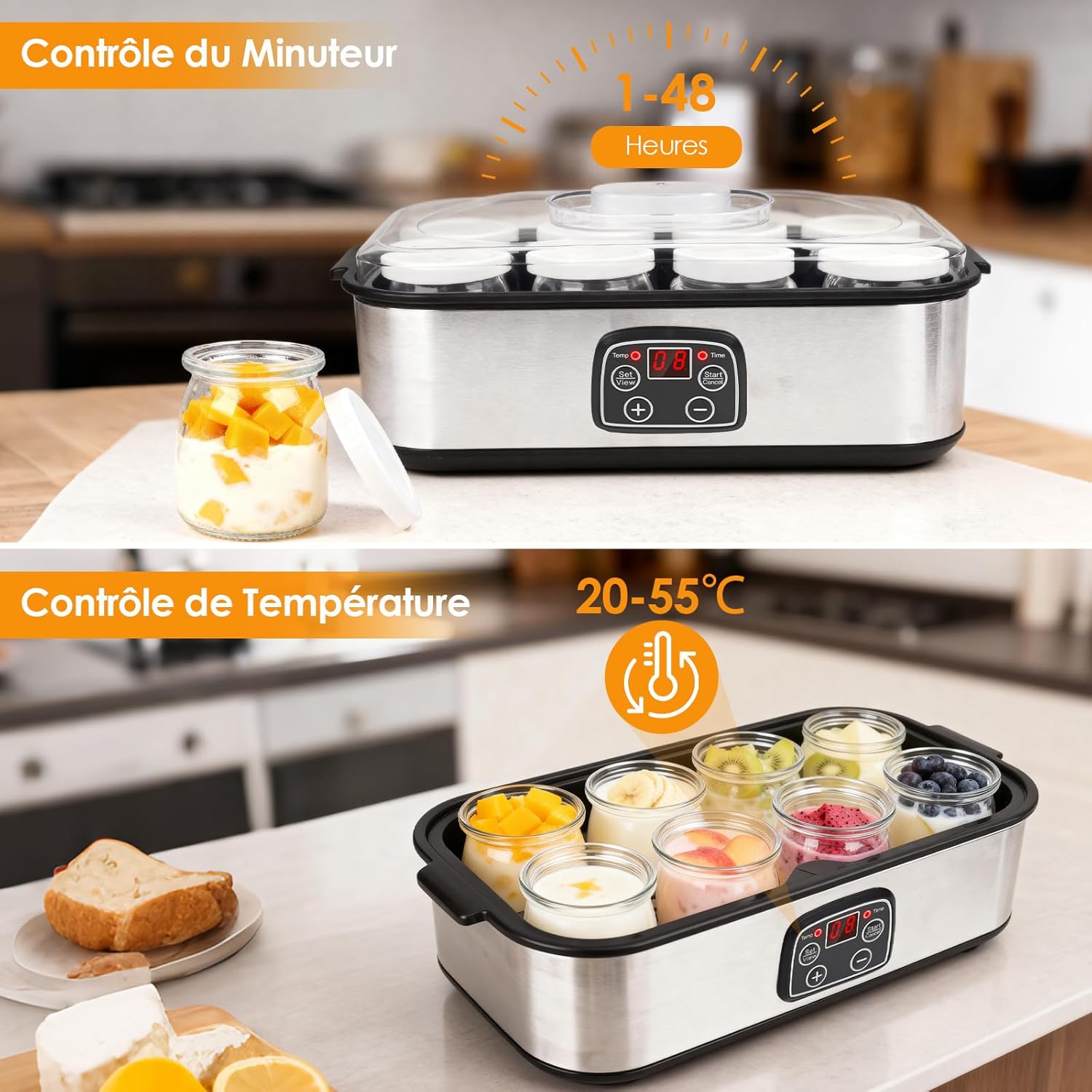 Yogurtera eléctrica con 8 tarros de cristal de 180 ml con tapa ...