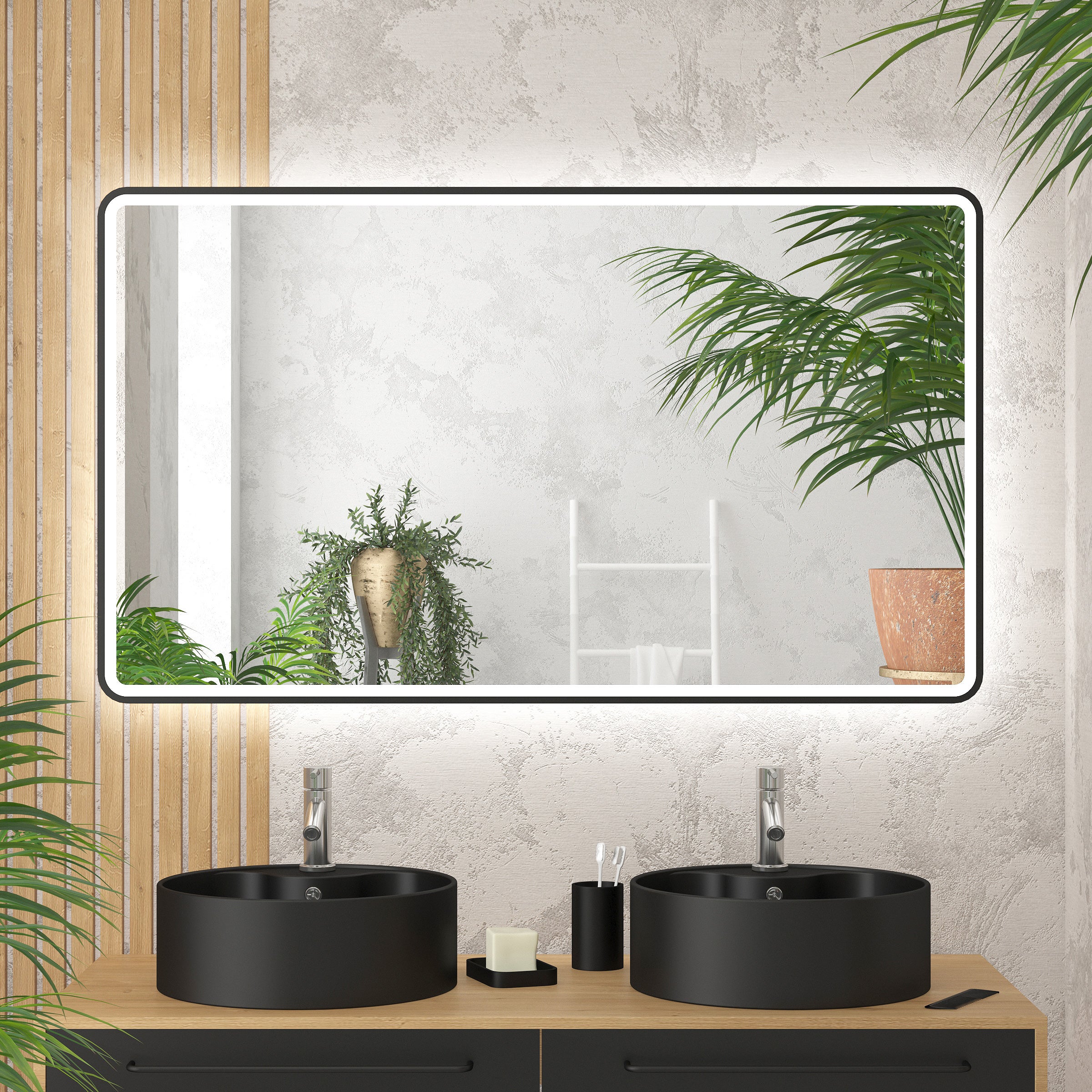 Miroir salle de bain avec eclairage LED et contour noir - 120x70cm - GO ...