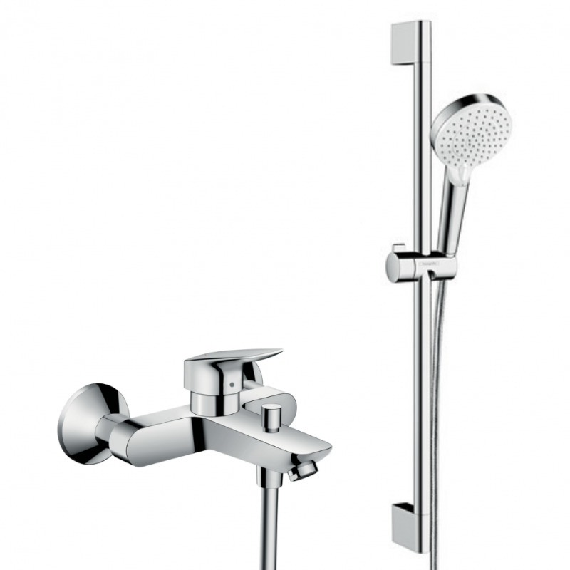 Hansgrohe Set bain/douche Mitigeur Logis + Douchette 2 jets + Barre de ...