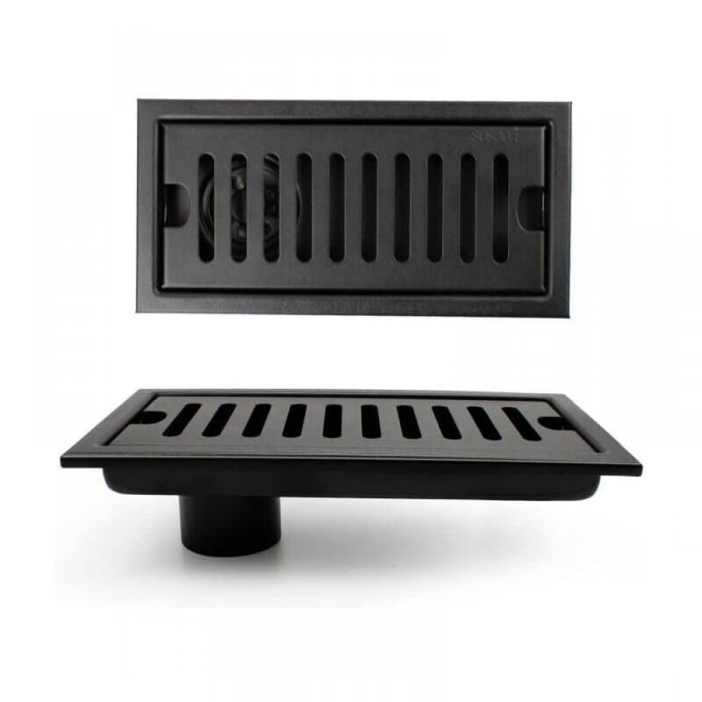 Siphon de sol rectangulaire 20 x 10 cm, siphon de sol noir avec grille ...