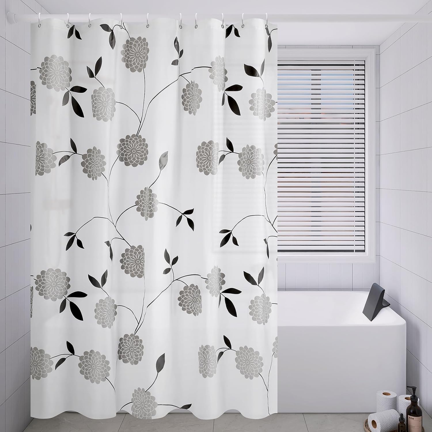 Rideau de douche extra large à motifs floraux (240 x 200 cm), 300 cm de ...