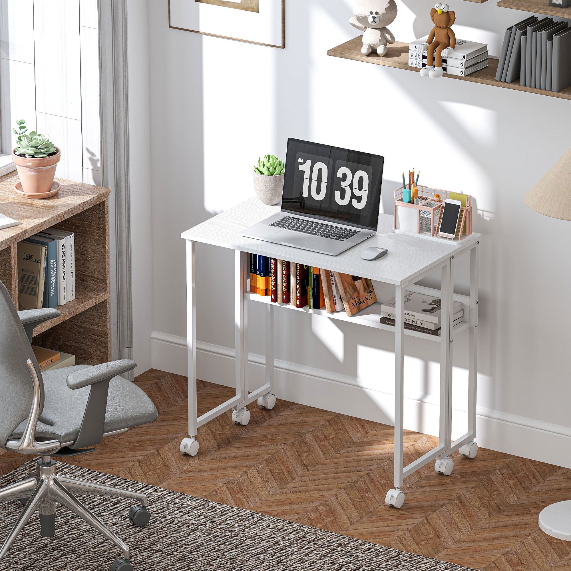 Bureau pliant 80 cm étagère rangement feuille tombante mobile, couleur ...