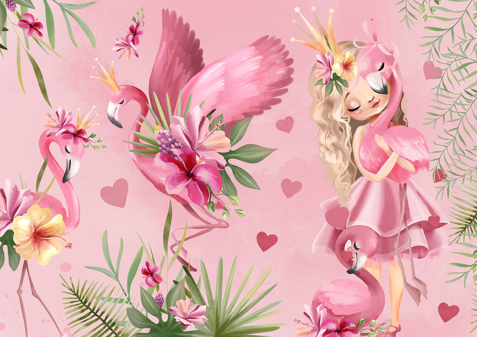 Papier peint panoramique Enfants - Princesse Flamants Roses ...