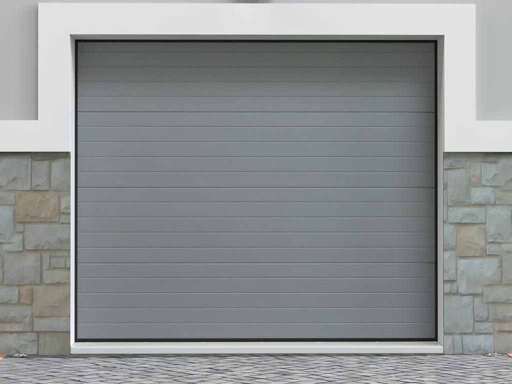 Porte de garage sectionnelle effet rainuré gris avec moteur Somfy L254 ...