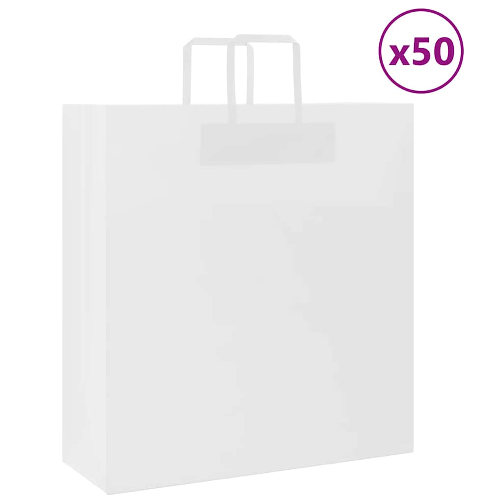 Sacs en papier kraft 50 pcs，Sacs kraft avec poignées blanc 45x17x48 cm ...